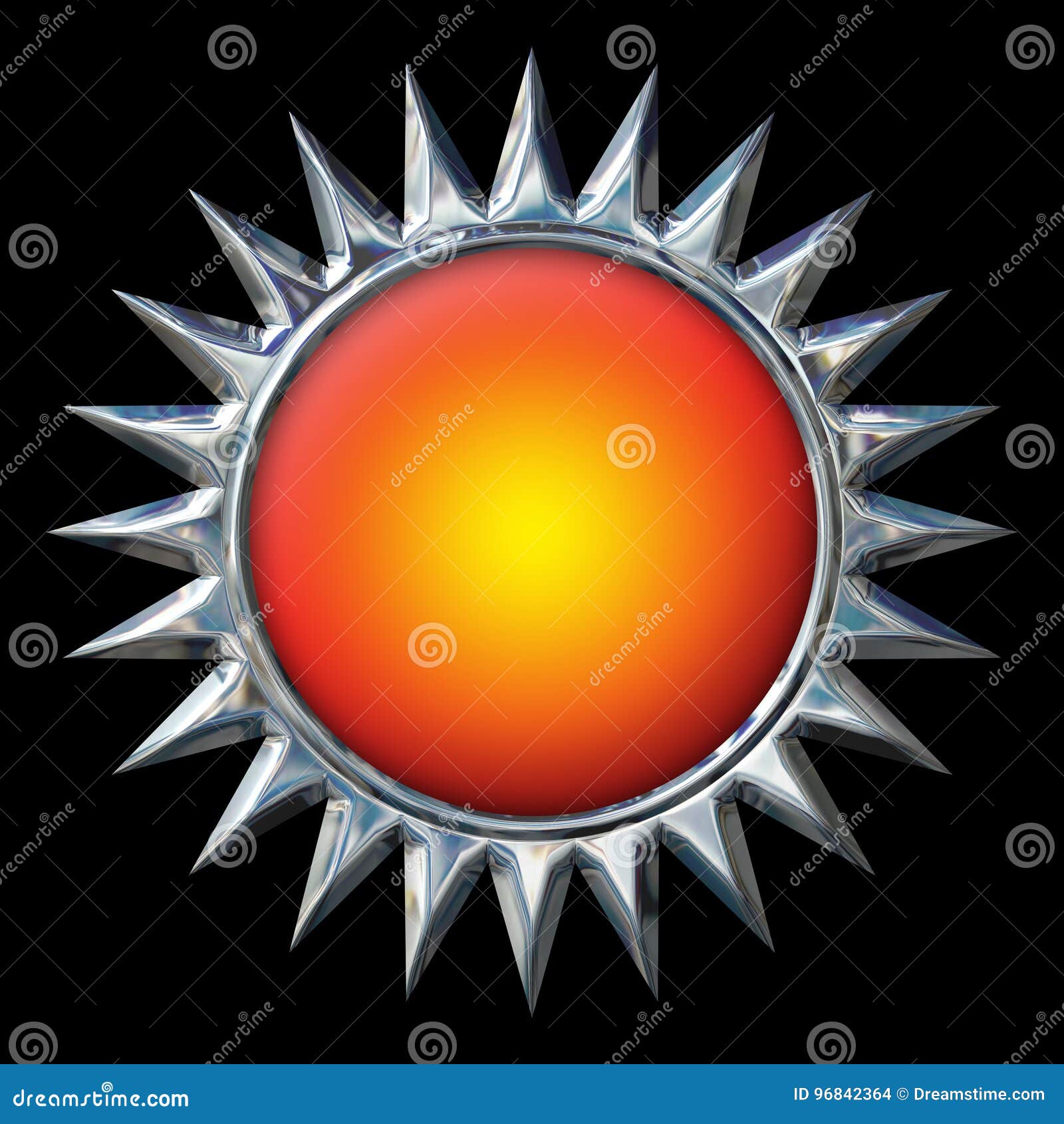 Chrome Sun with Orange Center on Black Stock Illustration ...