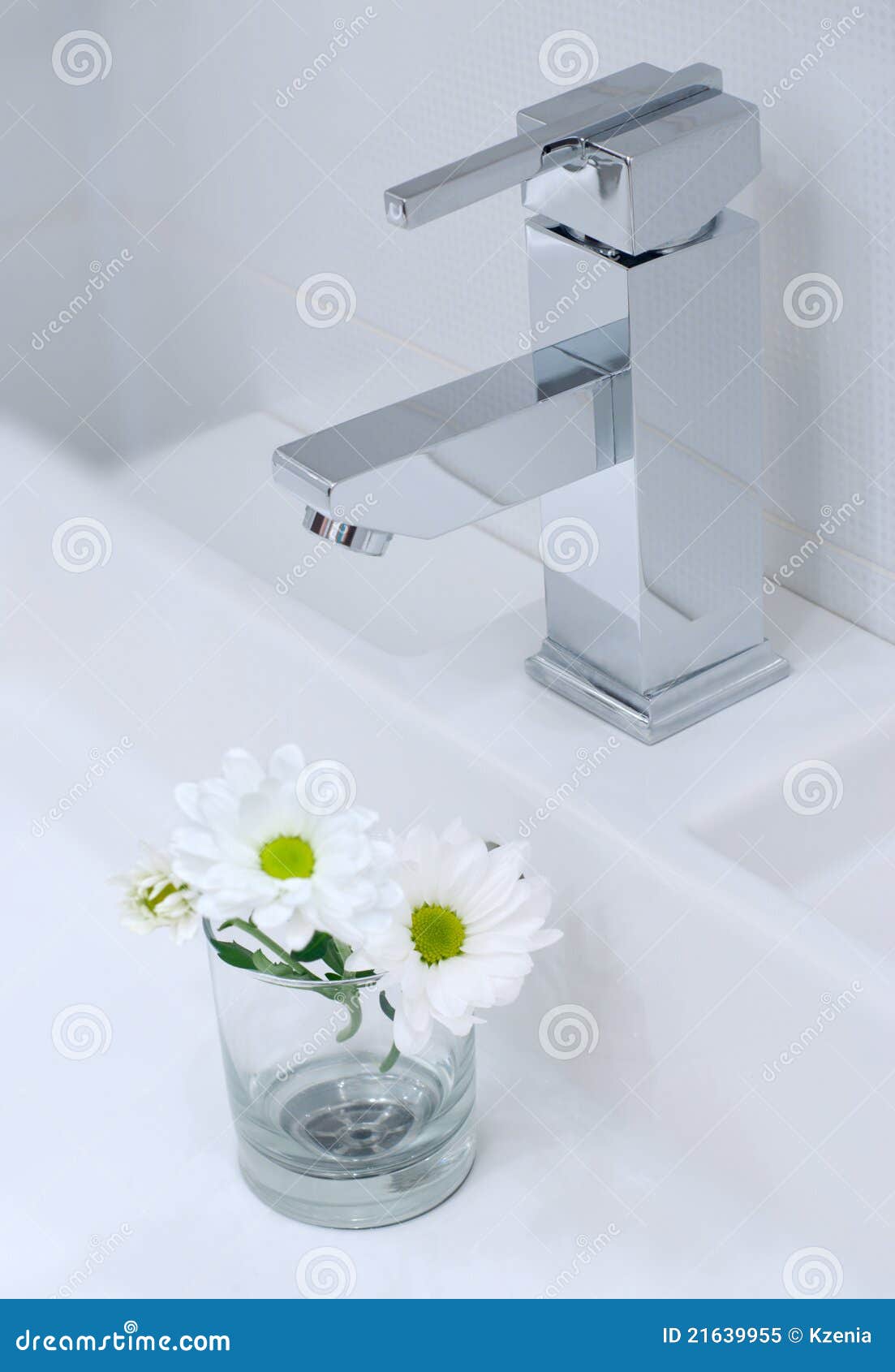 Chrome Tap Water and Flower Stock Image - Image of chrome, dripping ...