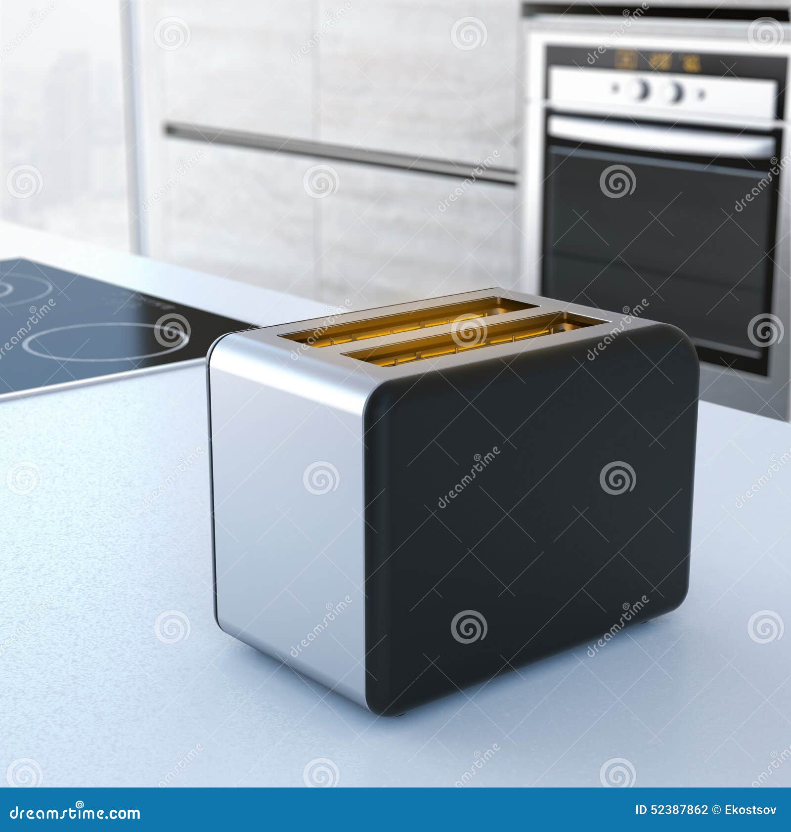 Chrome Toaster on the Table. 3d Rendering Stock Photo - Image of ...