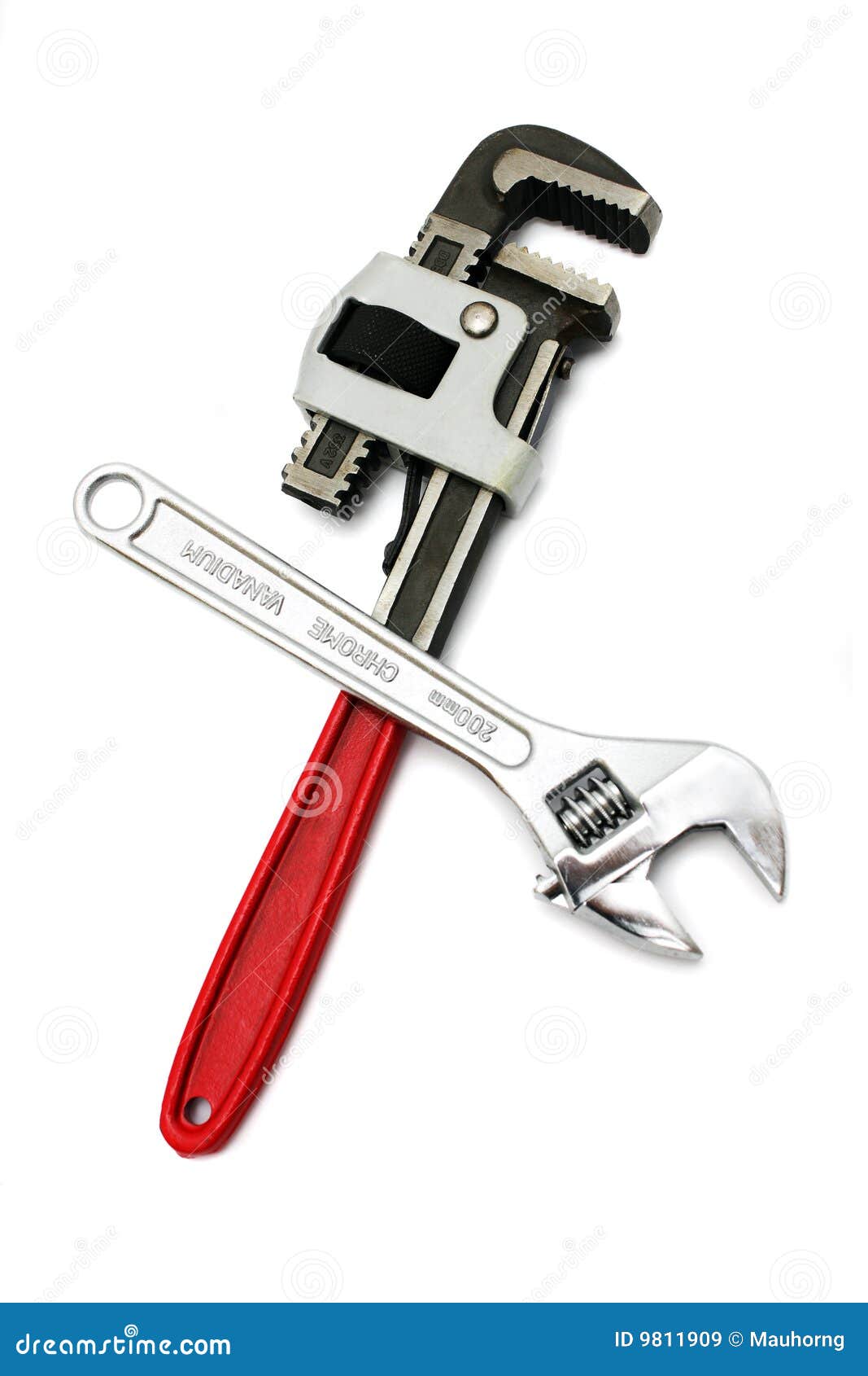Chrome Vanadium & Pipe Wrench Stock Image - Image of adjustable ...