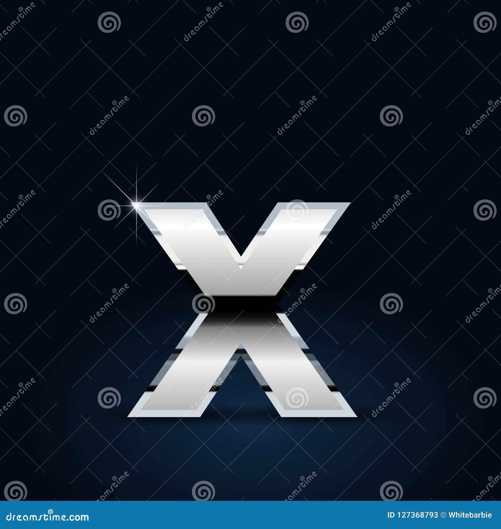 Chrome Vector Letter X Lowercase Isolated on Black Background Stock ...
