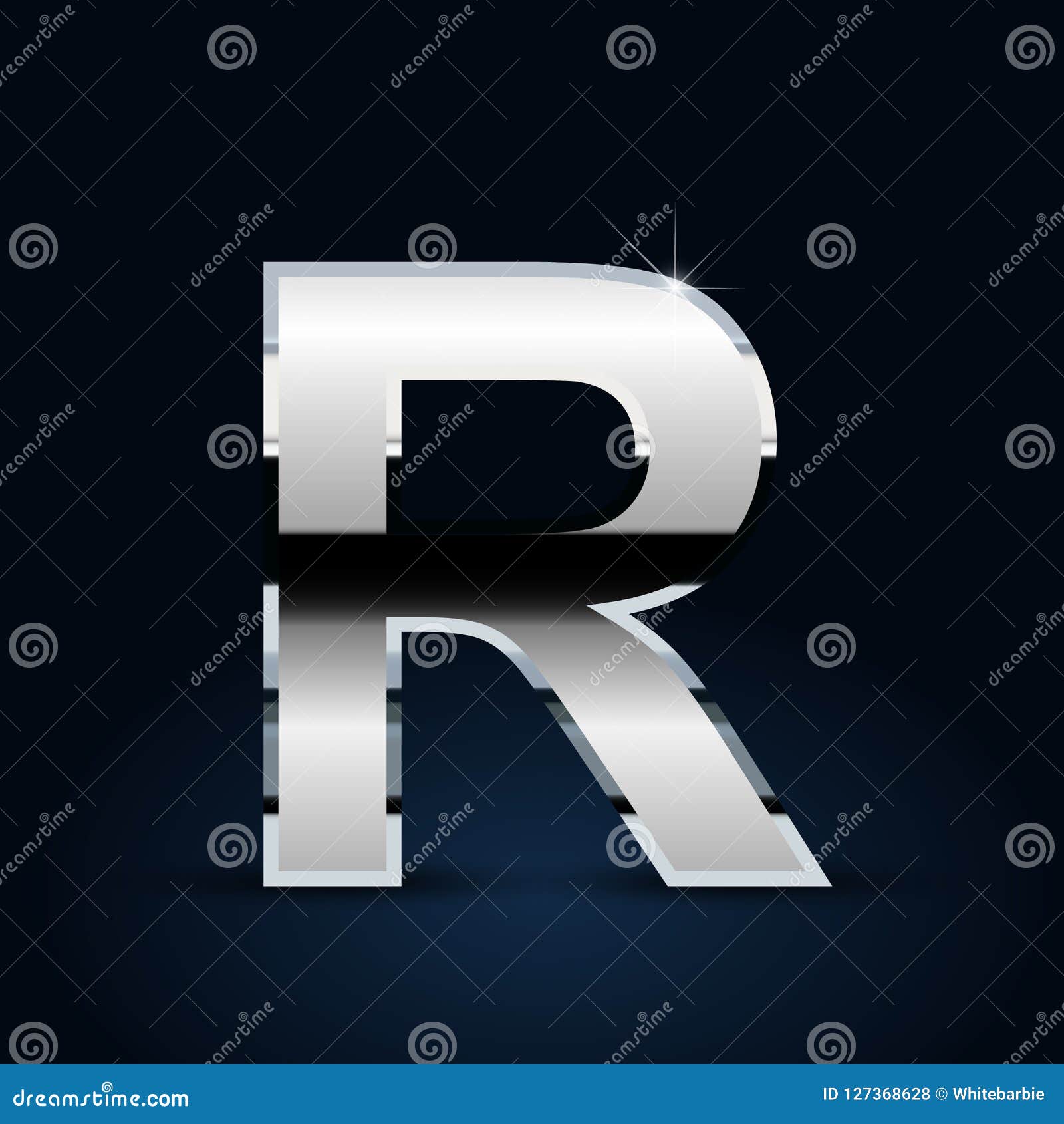 Chrome Vector Letter R Uppercase Isolated on Black Background Stock ...