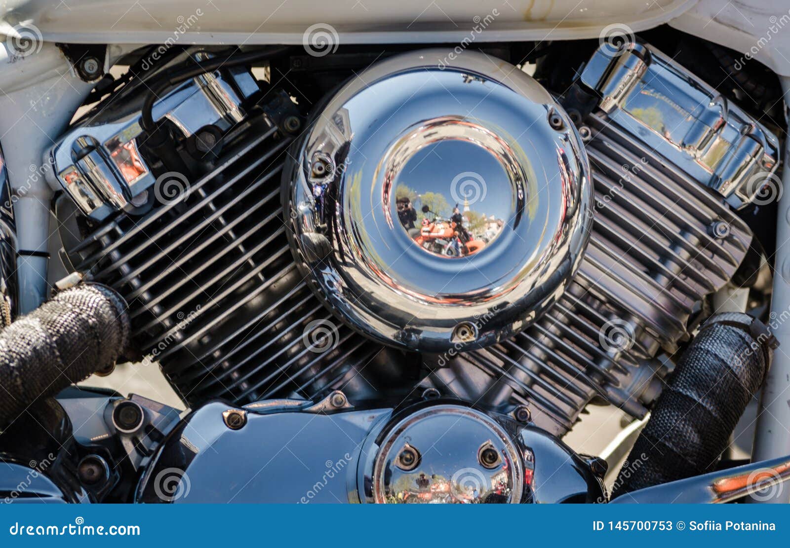 Chromed Chopper Motorcycle Engine Closeup Stock Image - Image of chrome ...