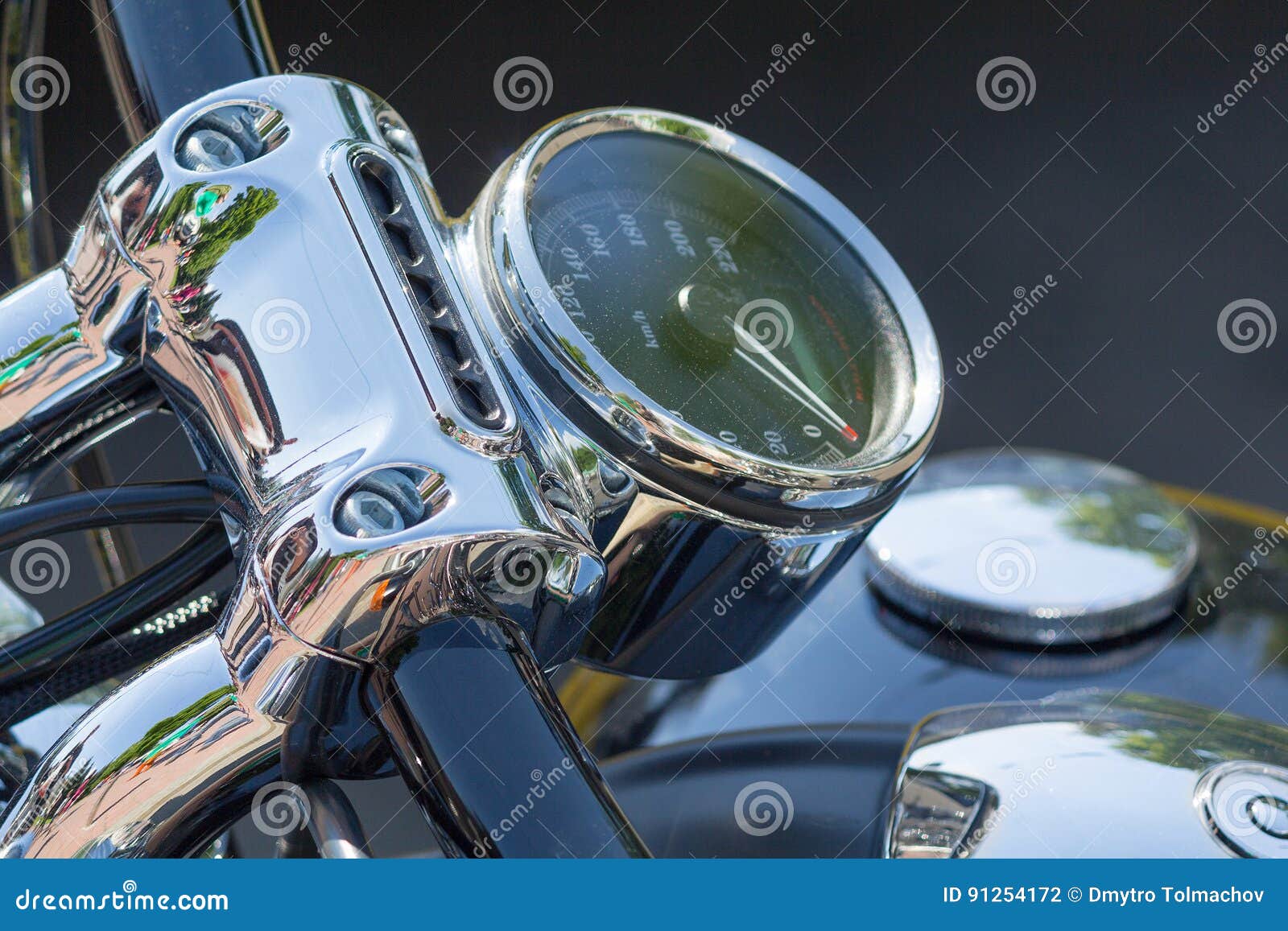 Chromed Speedometer Retro Motorcycle Closeup Stock Photo - Image of ...