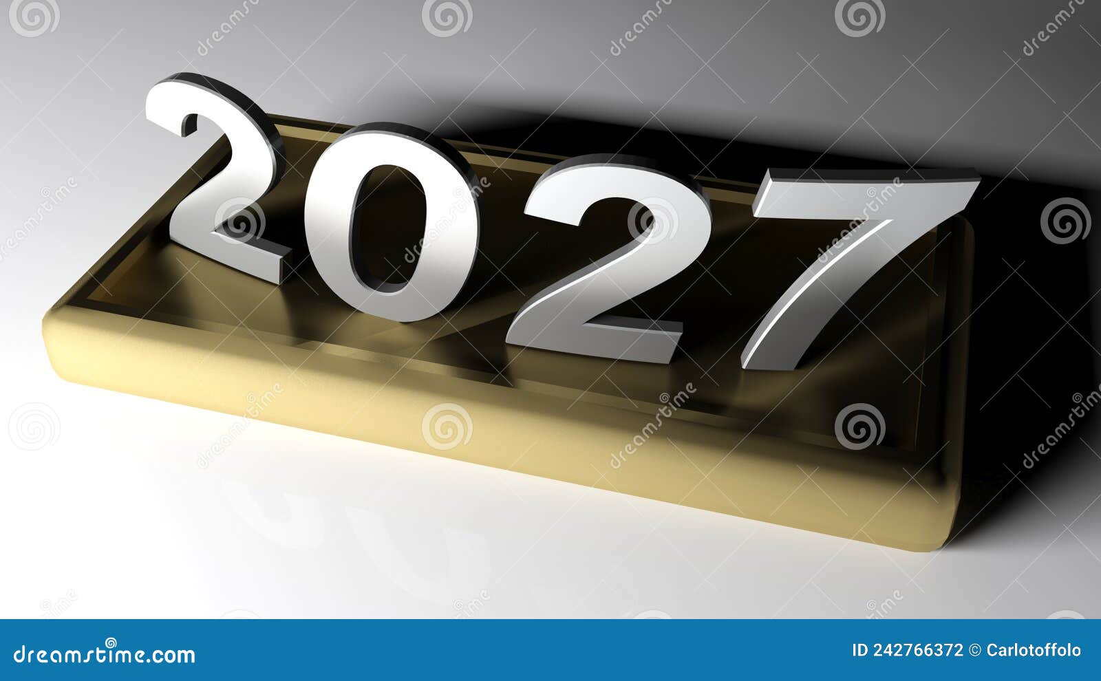 2027 Chromed Write on Brass Pedestall - 3D Rendering Illustration Stock ...