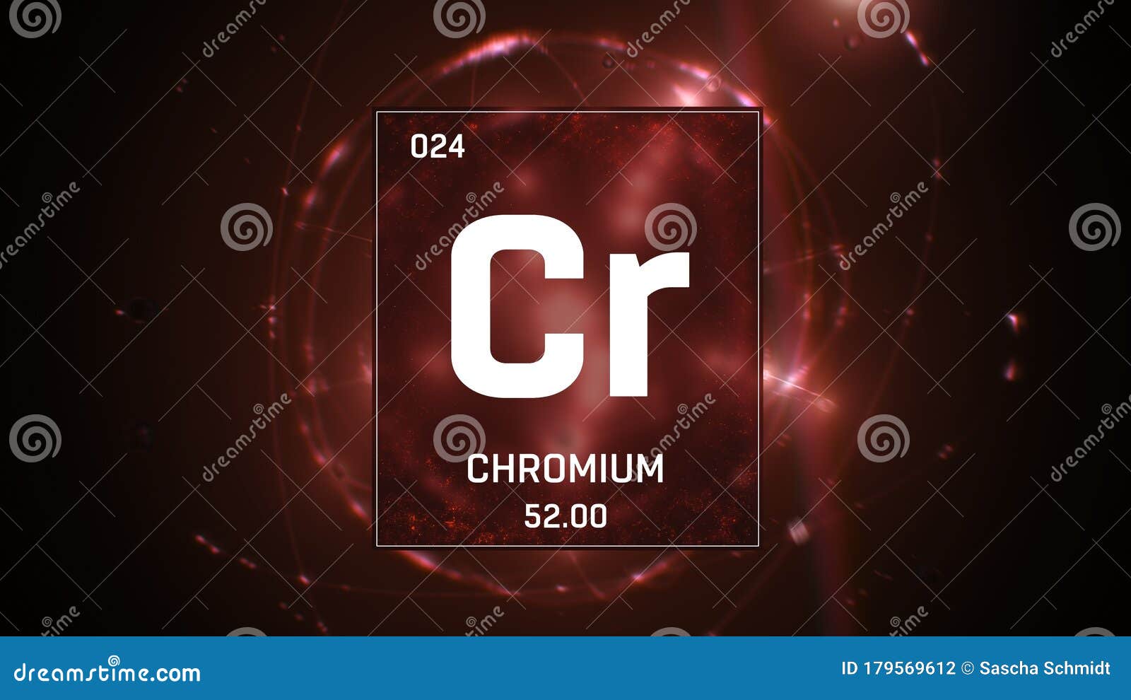 Chromium As Element 24 of the Periodic Table 3D Illustration on Red ...