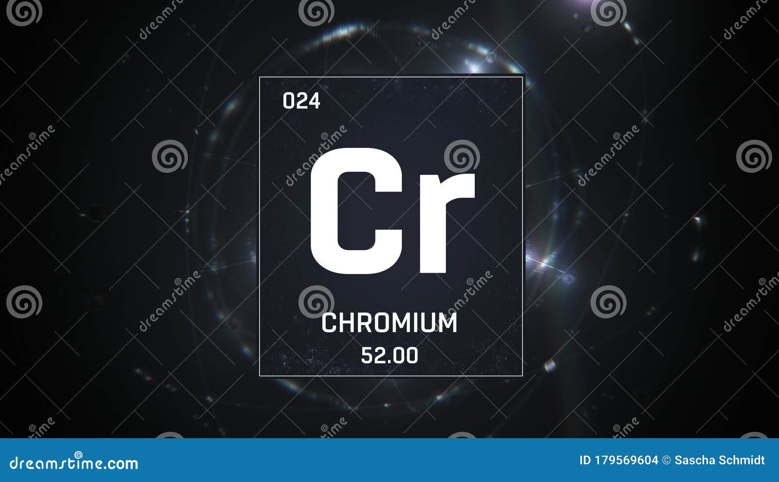 Chromium As Element 24 Of The Periodic Table 3D Illustration On Silver ...