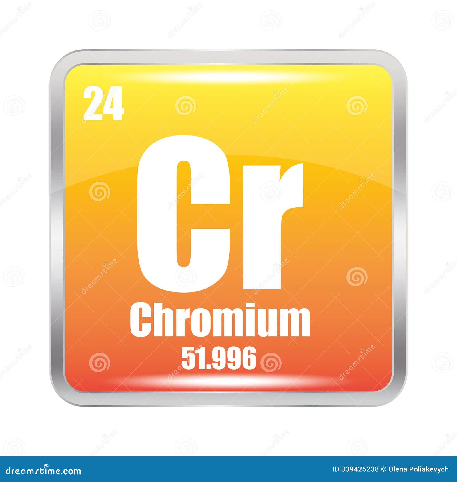 Chromium As Element 24 Of The Periodic Table 3D Illustration On Silver ...
