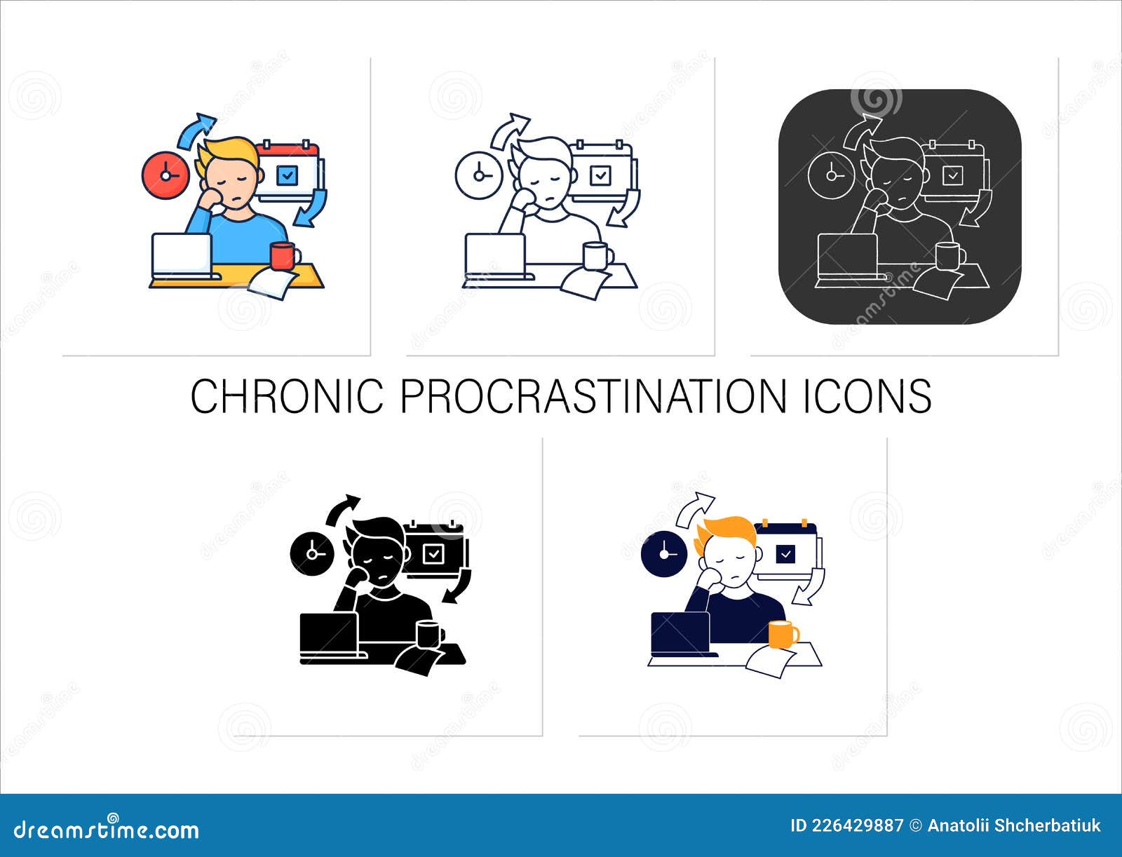 Chronic Procrastination Icons Set Stock Vector - Illustration of icons ... Chronic Procrastination Icons Set Stock Vector - Illustration of icons ...