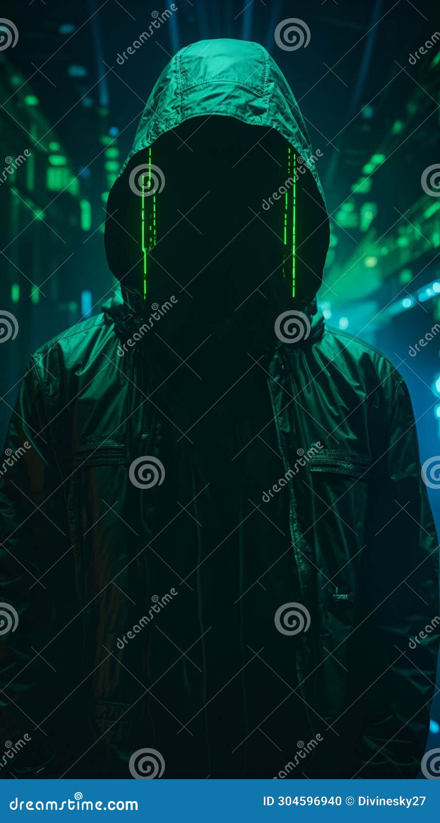 Chronicles of the Neon Cipher. Generative AI Stock Illustration ...