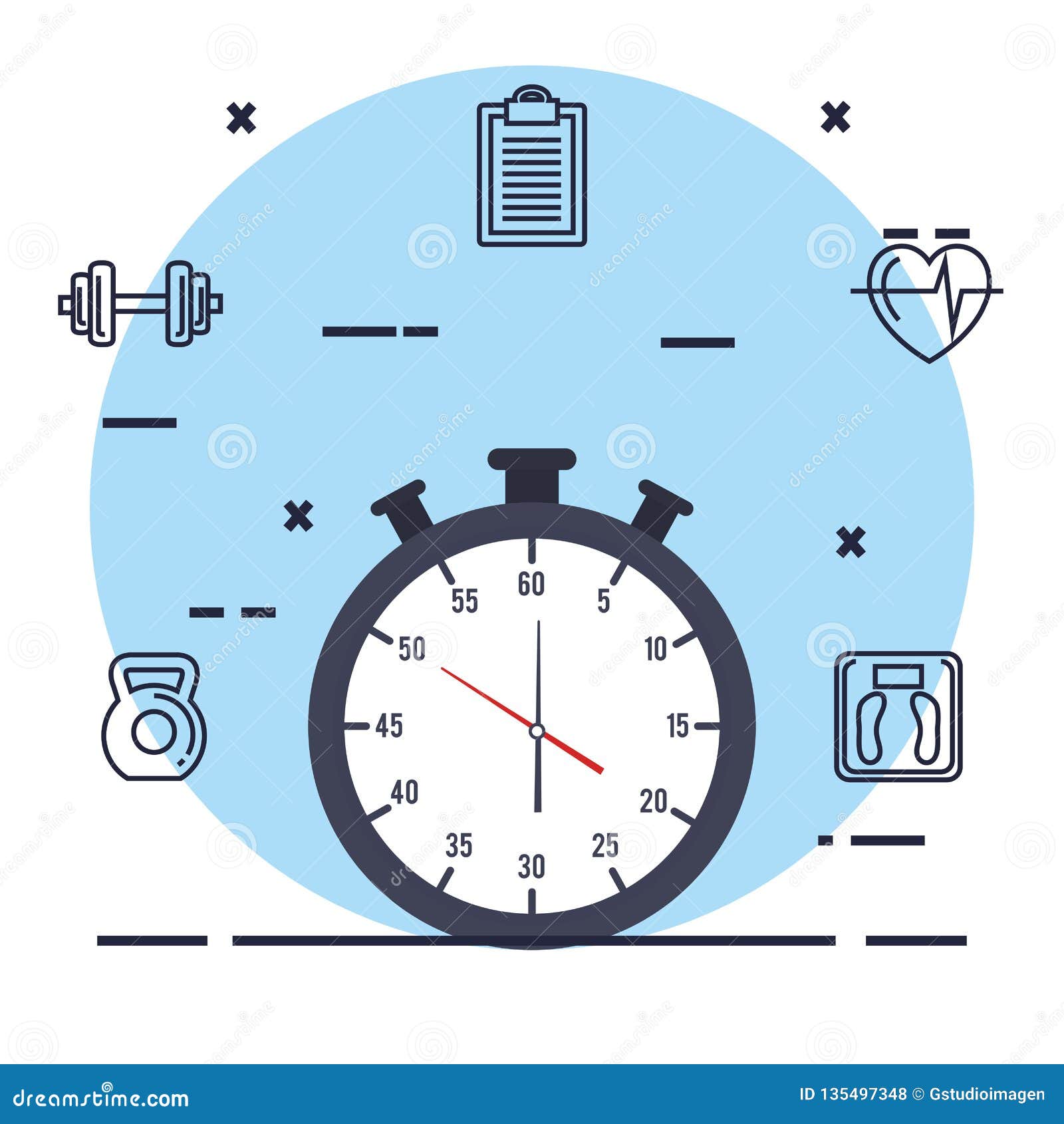 Chronometer Timer with Fitness Icons Stock Vector - Illustration of ...