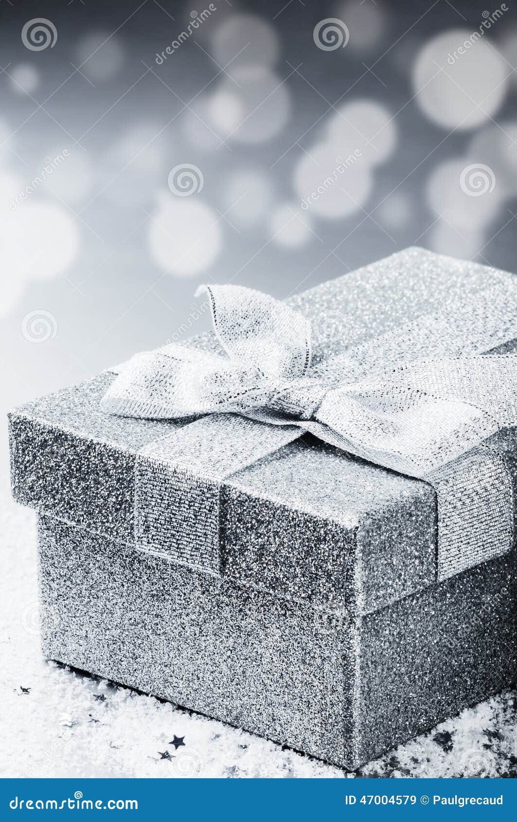 Chrstmas Present in Silver Shiny Box Stock Image - Image of gift ...