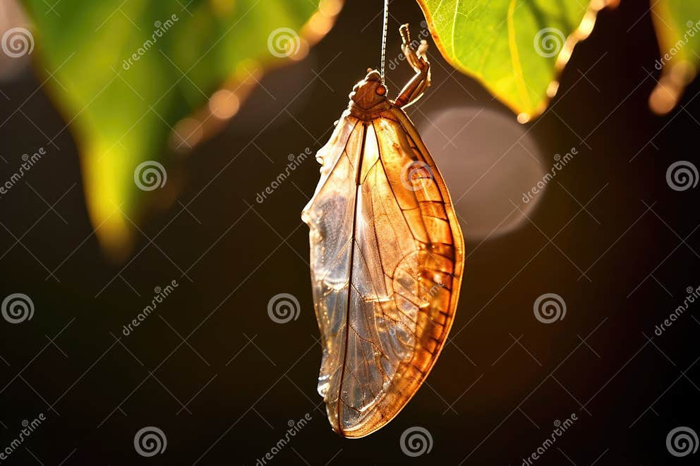 Chrysalis Hanging on a Leaf in Sunlight Stock Photo - Image of insect ...