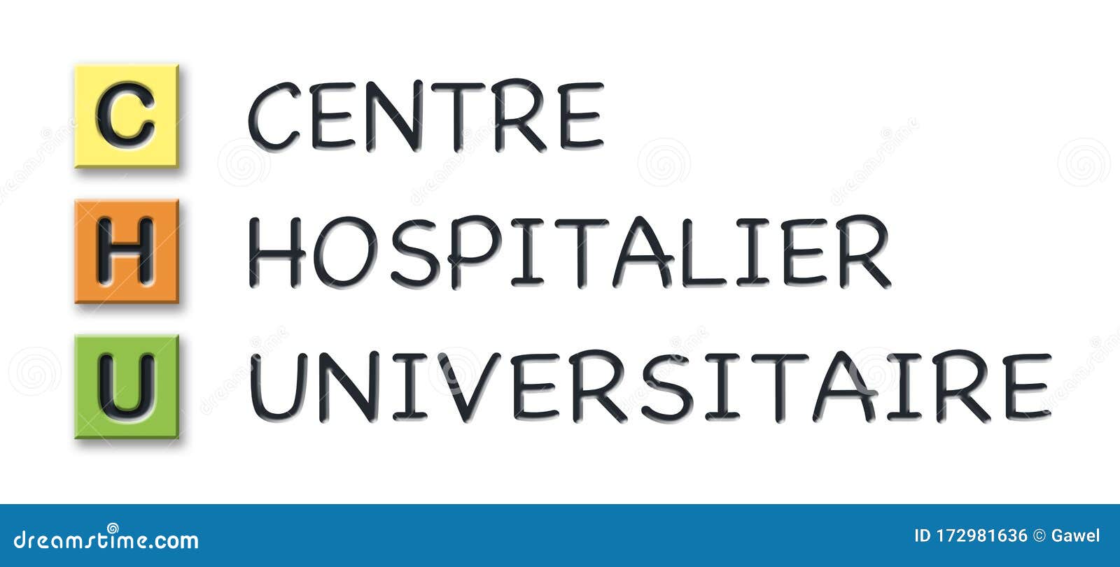 CHU Initials in Colored 3d Cubes with Meaning in French Language Stock ...