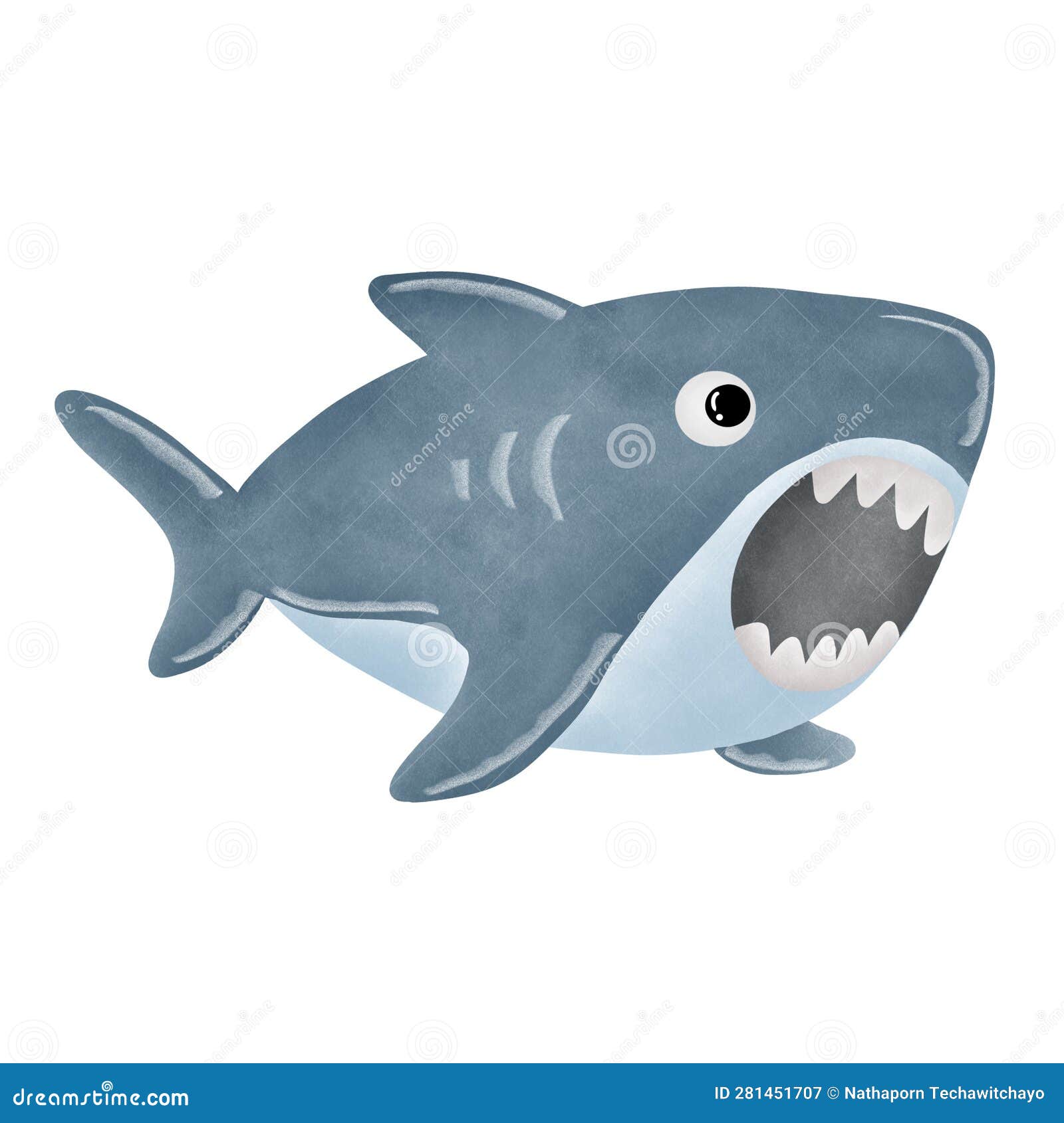 Chubby Blue Shark with Sharp Teeth Illustration Stock Illustration ...