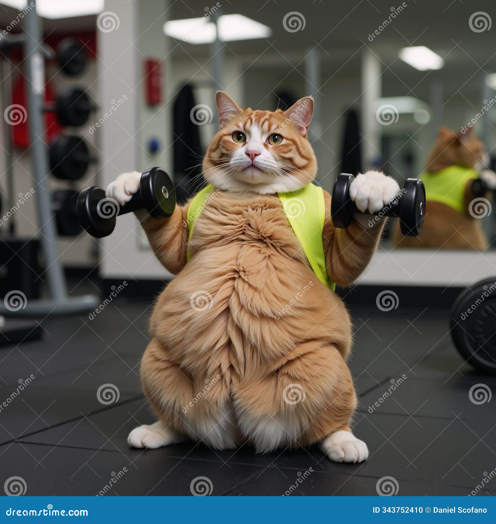 A Chubby Cat is Lifting Weights at the Gym Stock Illustration ...