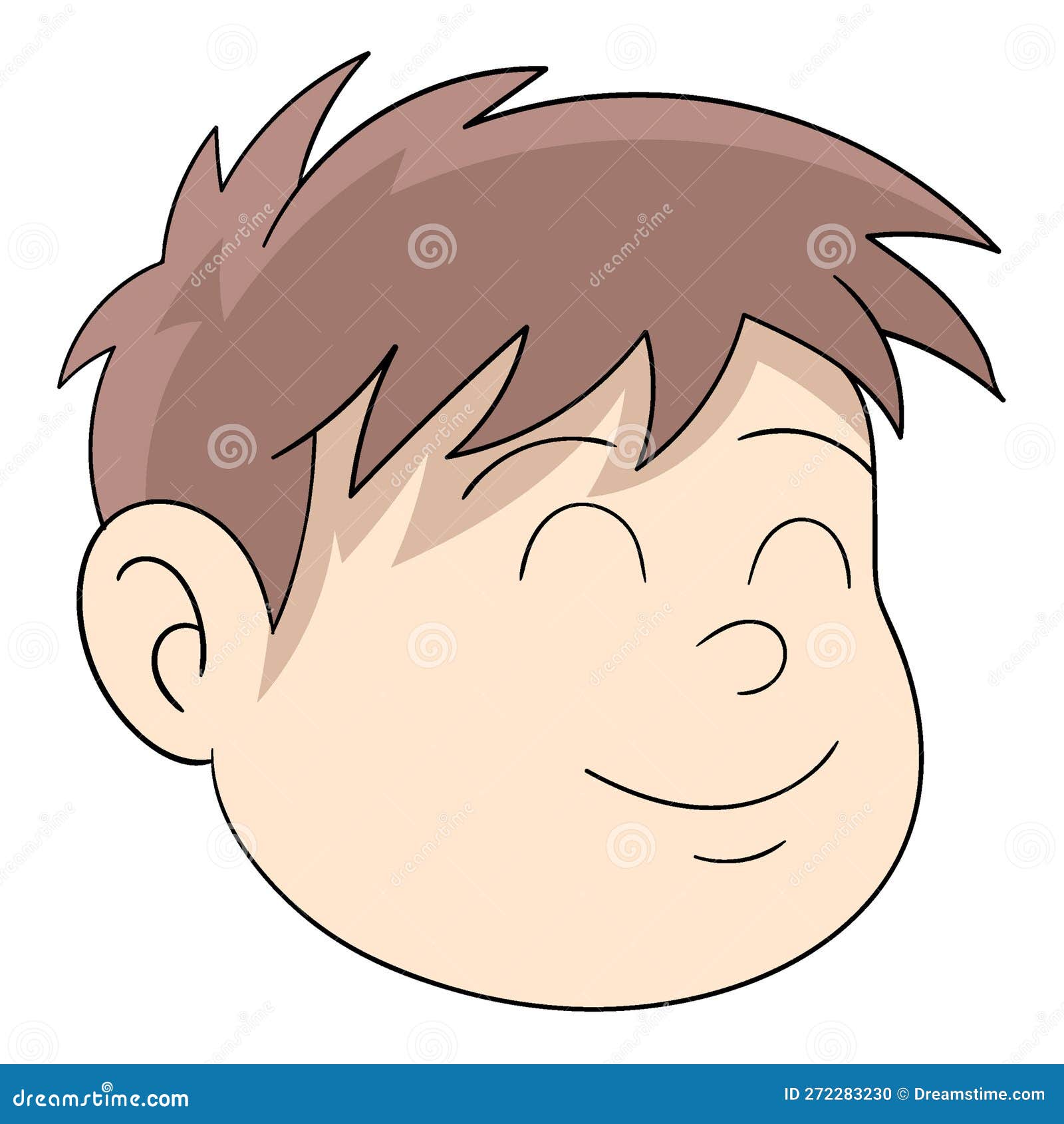 Chubby Cheeked Boy Head Emoticon Smiling Friendly Vector Illustration ...