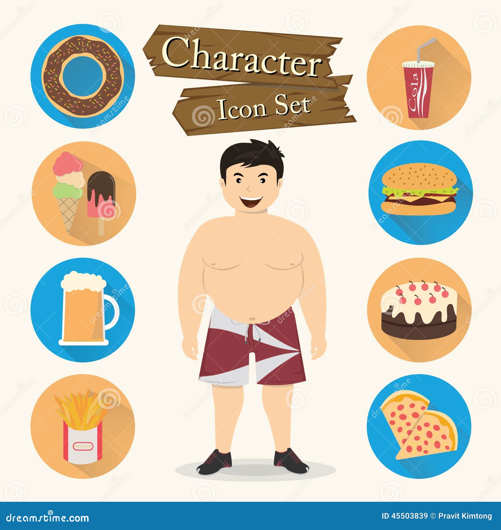 Chubby Man Character Icon Set Vector Stock Vector - Illustration of ...