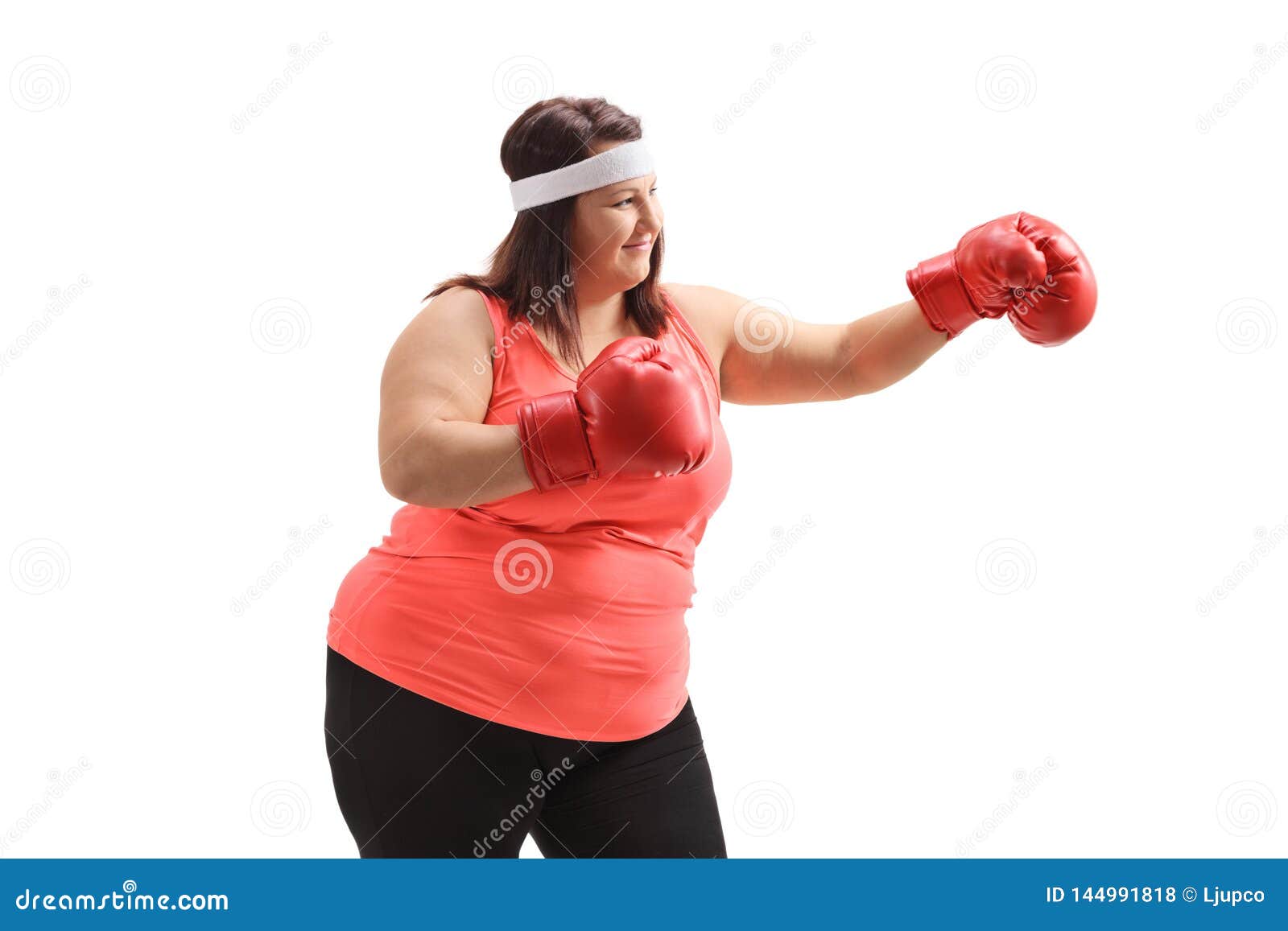 Chubby Woman Practicing Boxing Stock Photo - Image of profile, ready ...