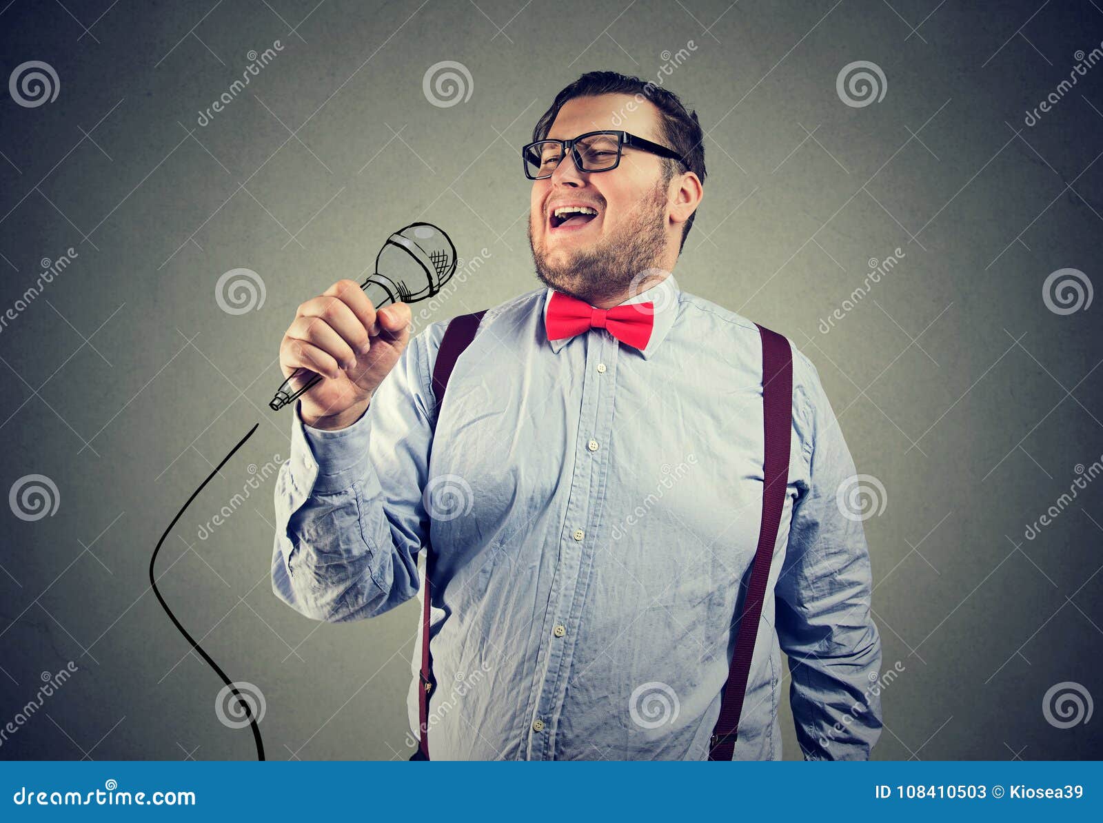 Chubby Young Man Singing Expressively Stock Image - Image of formal ...