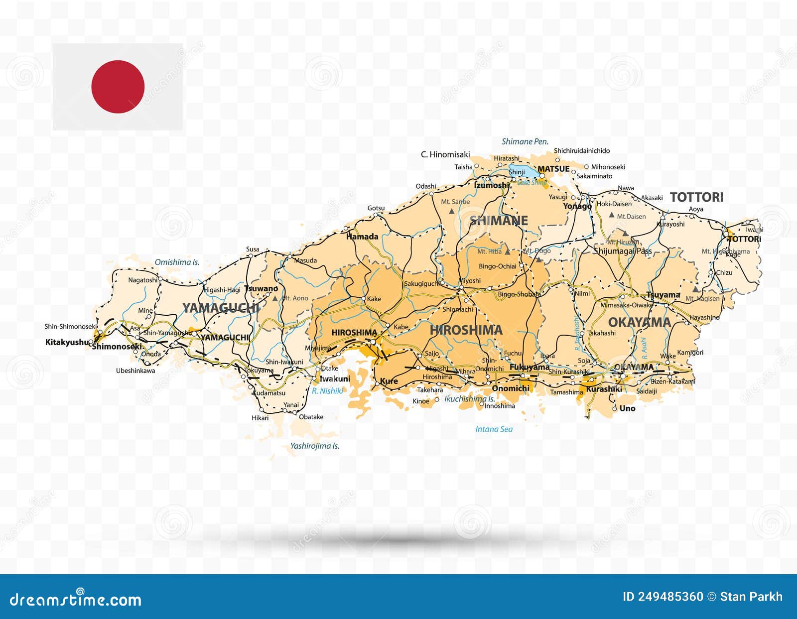 Chugoku Map In Japan. Vector Map Of Japan. Map Of The Provinces Of ...