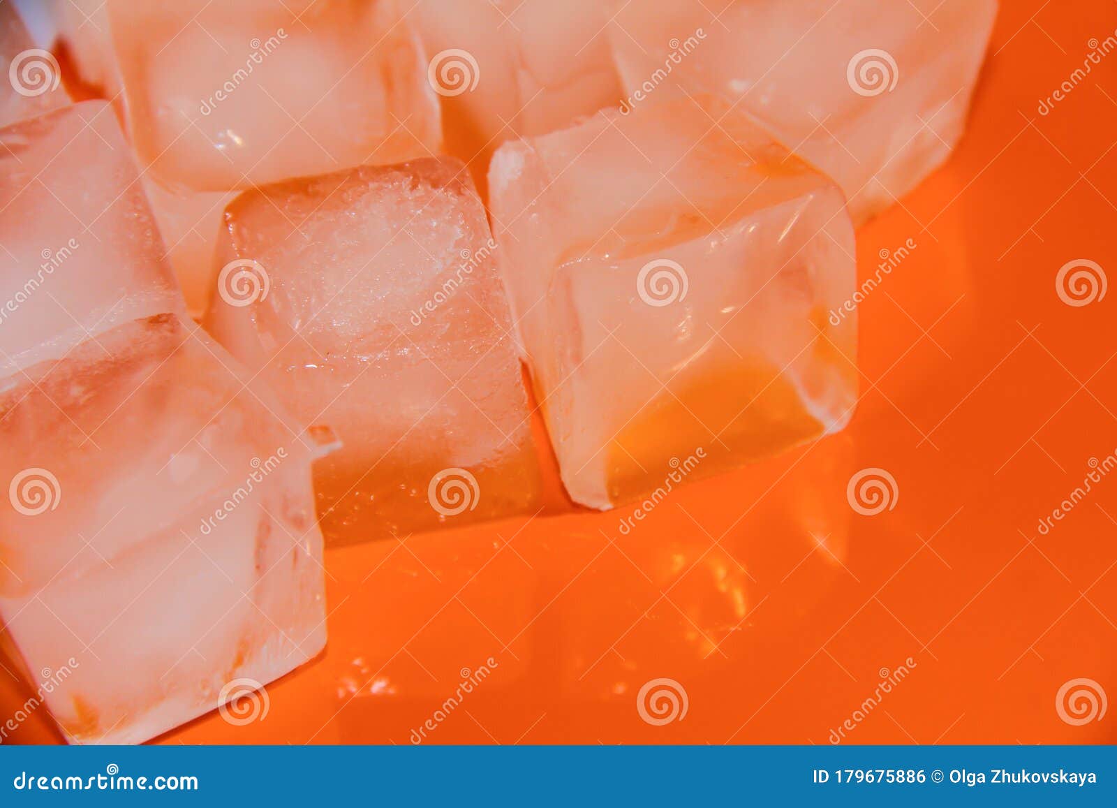 Chunks of Ice on an Orange Background. Ice on a Bright Background Stock ...