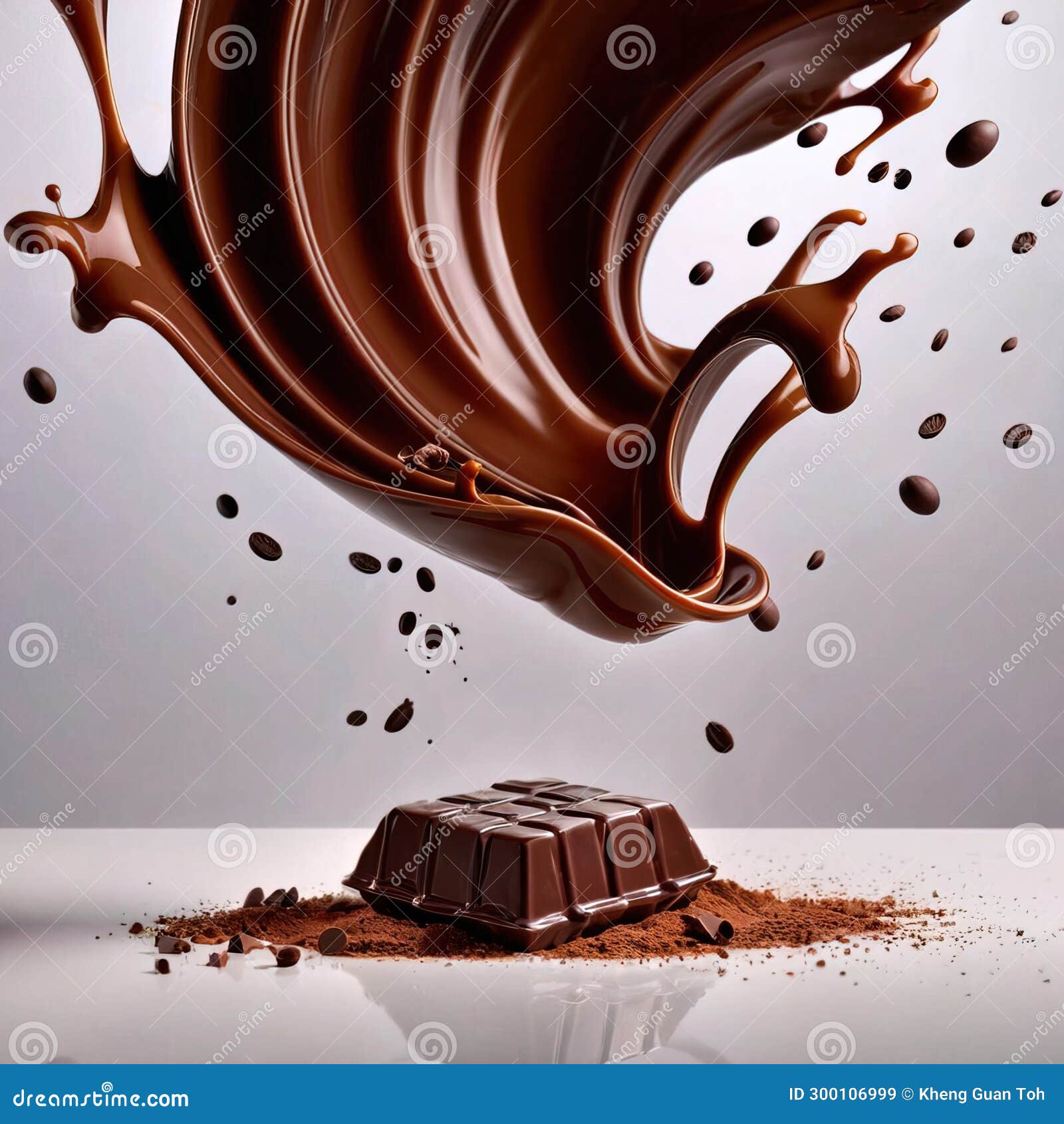 Chunks of Luxury Dark Chocolate, with Dynamic Melted Splash Effect ...