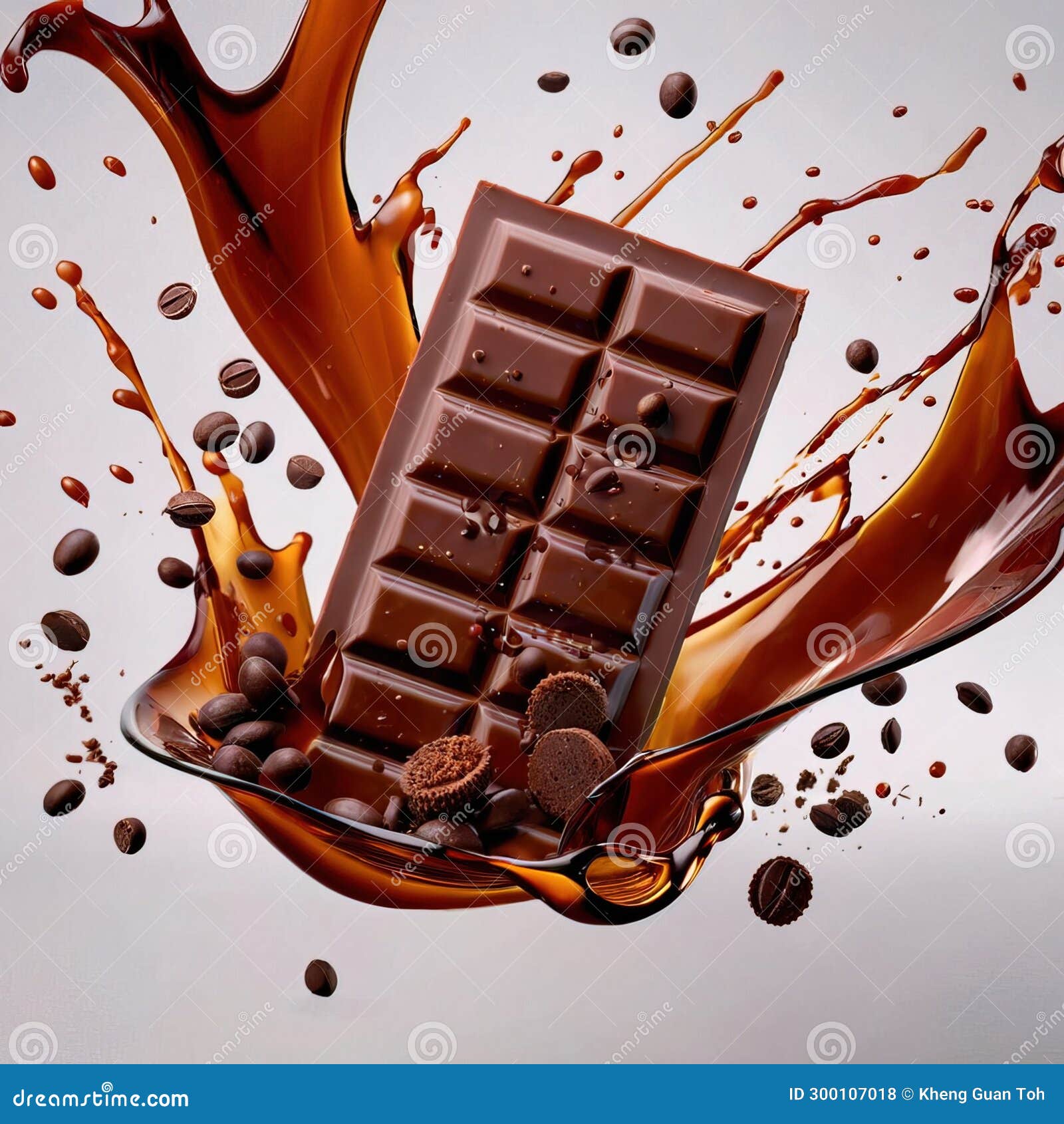 Chunks of Luxury Dark Chocolate, with Dynamic Melted Splash Effect ...