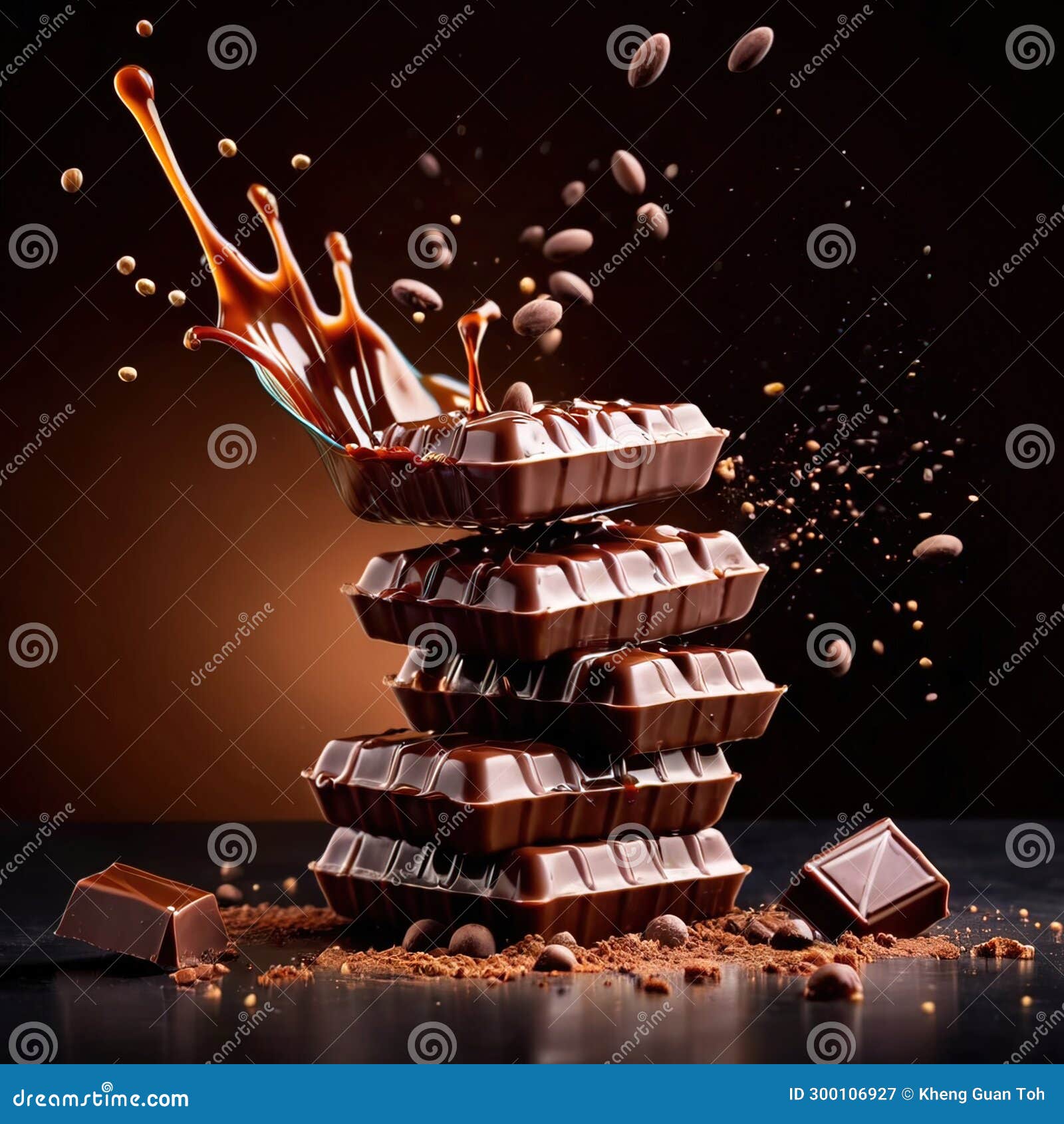 Chunks Of Luxury Dark Chocolate, With Dynamic Melted Splash Effect ...