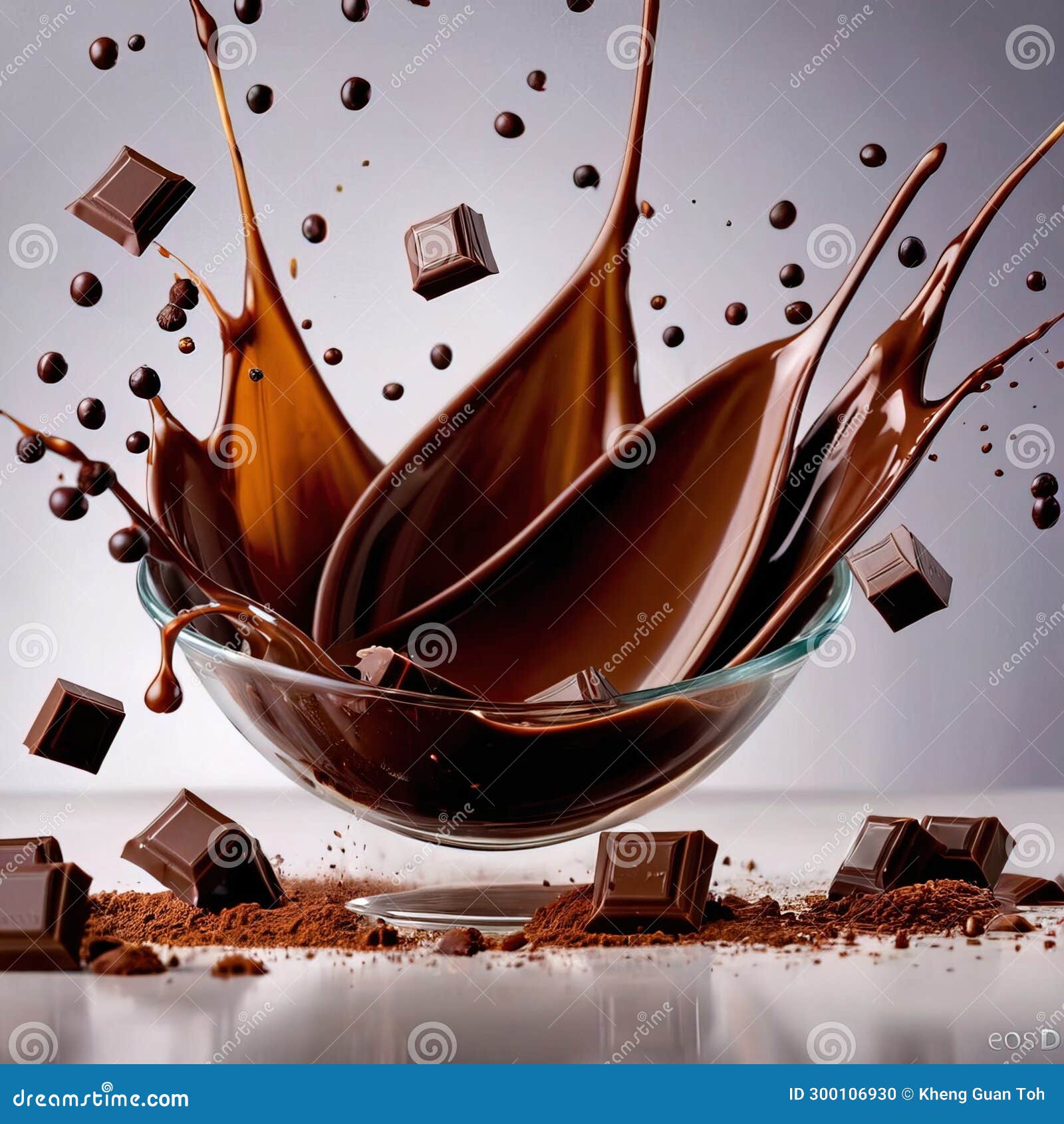 Chunks of Luxury Dark Chocolate, with Dynamic Melted Splash Effect ...