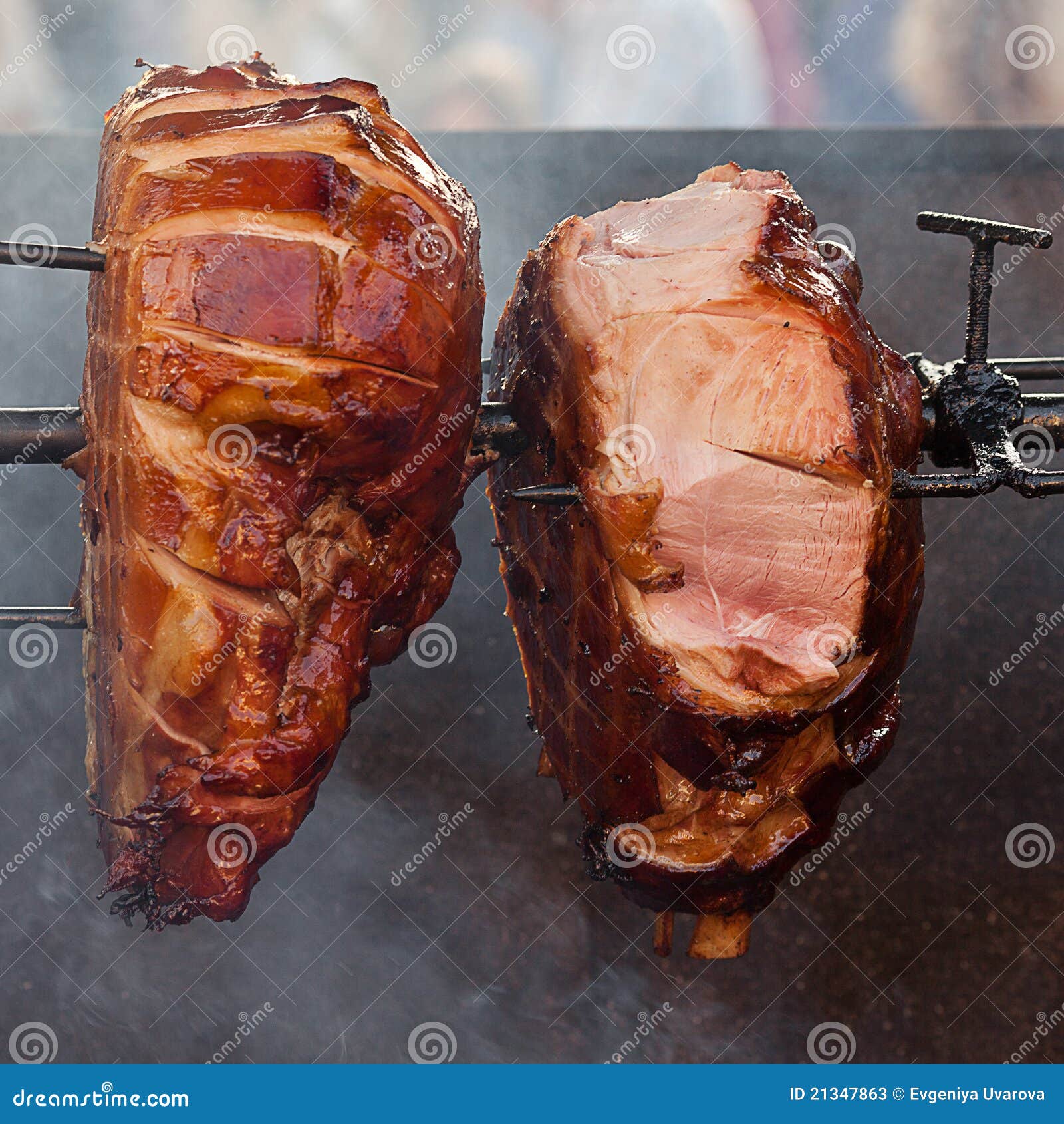 Chunks of Pork Roasting on a Spit Stock Image - Image of flames, fresh ...
