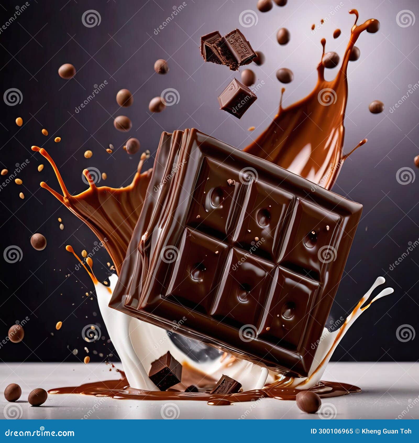 Chunks of Luxury Dark Chocolate, with Dynamic Melted Splash Effect ...