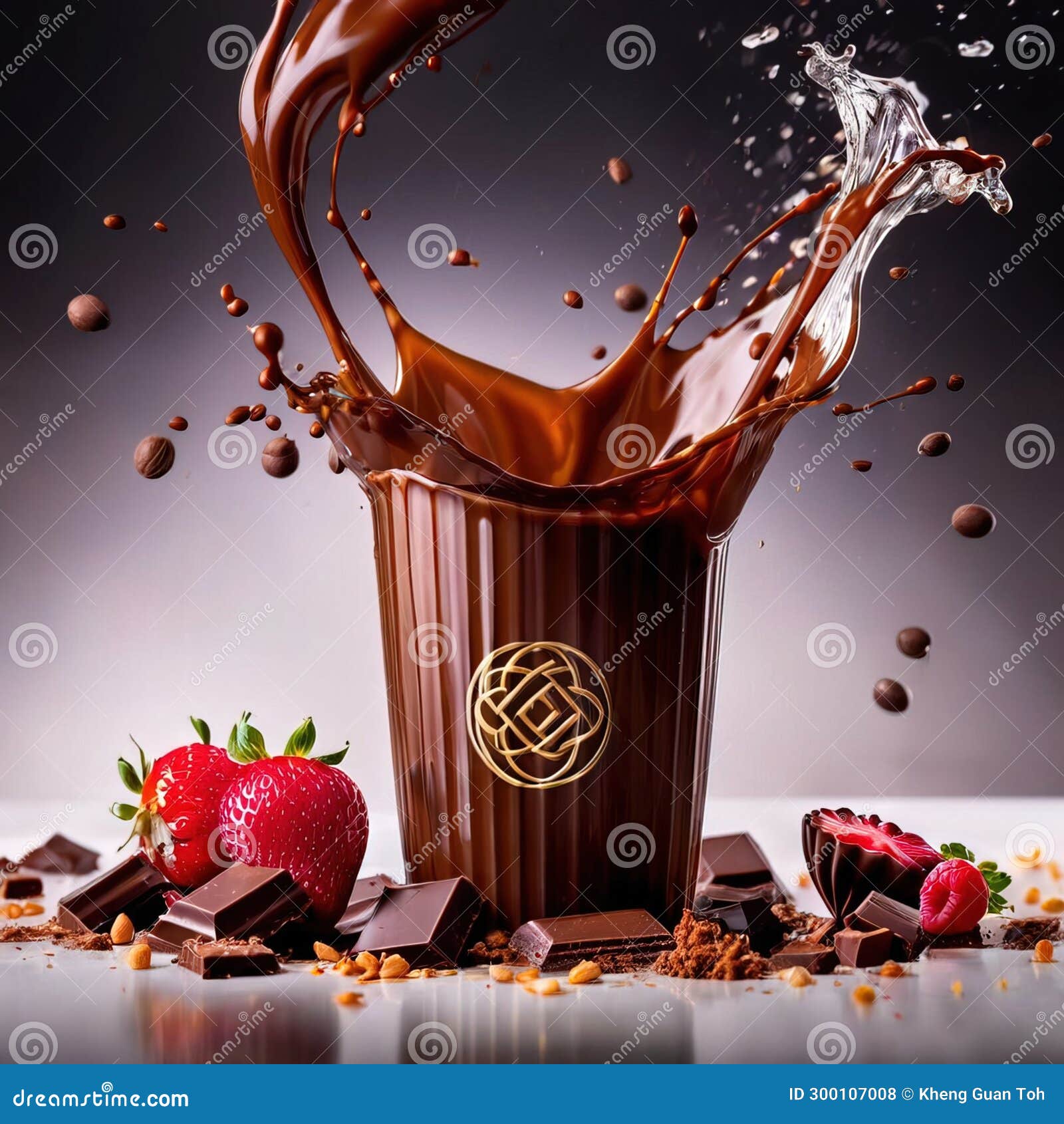 Chunks of Luxury Dark Chocolate, with Dynamic Melted Splash Effect ...