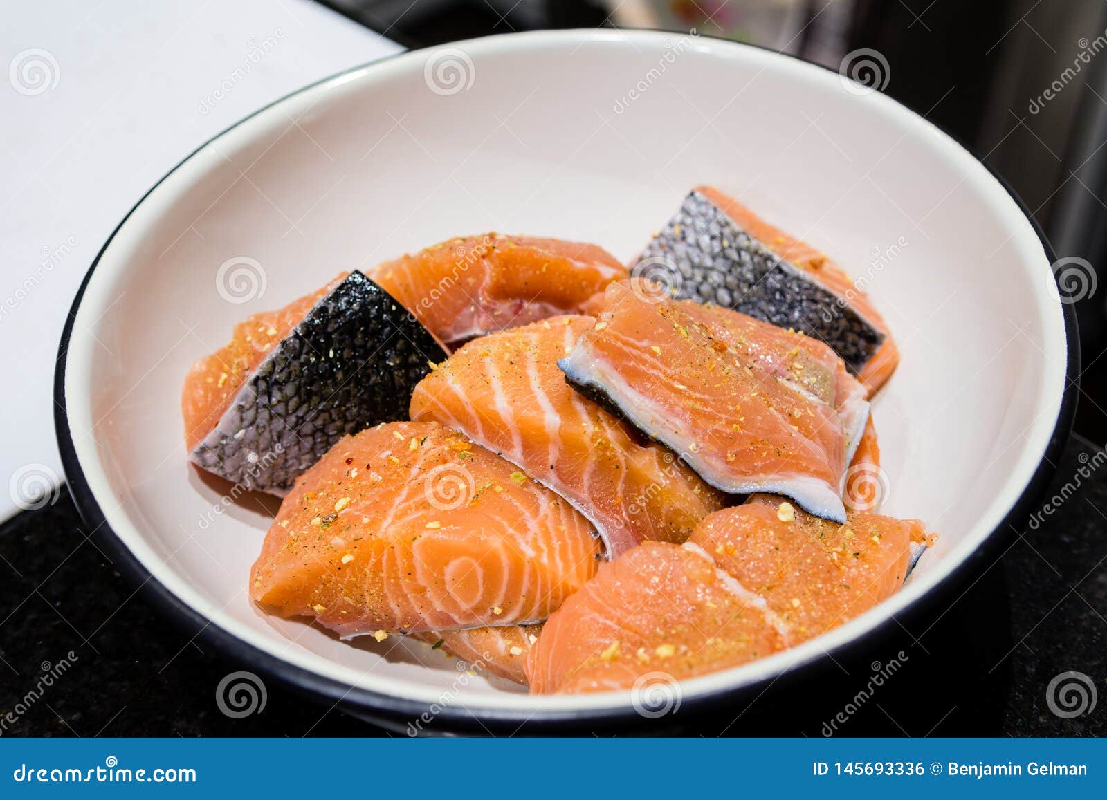 Chunks Of Salmon Fillet Ready To Be Cooked In The Oven Royalty-Free ...