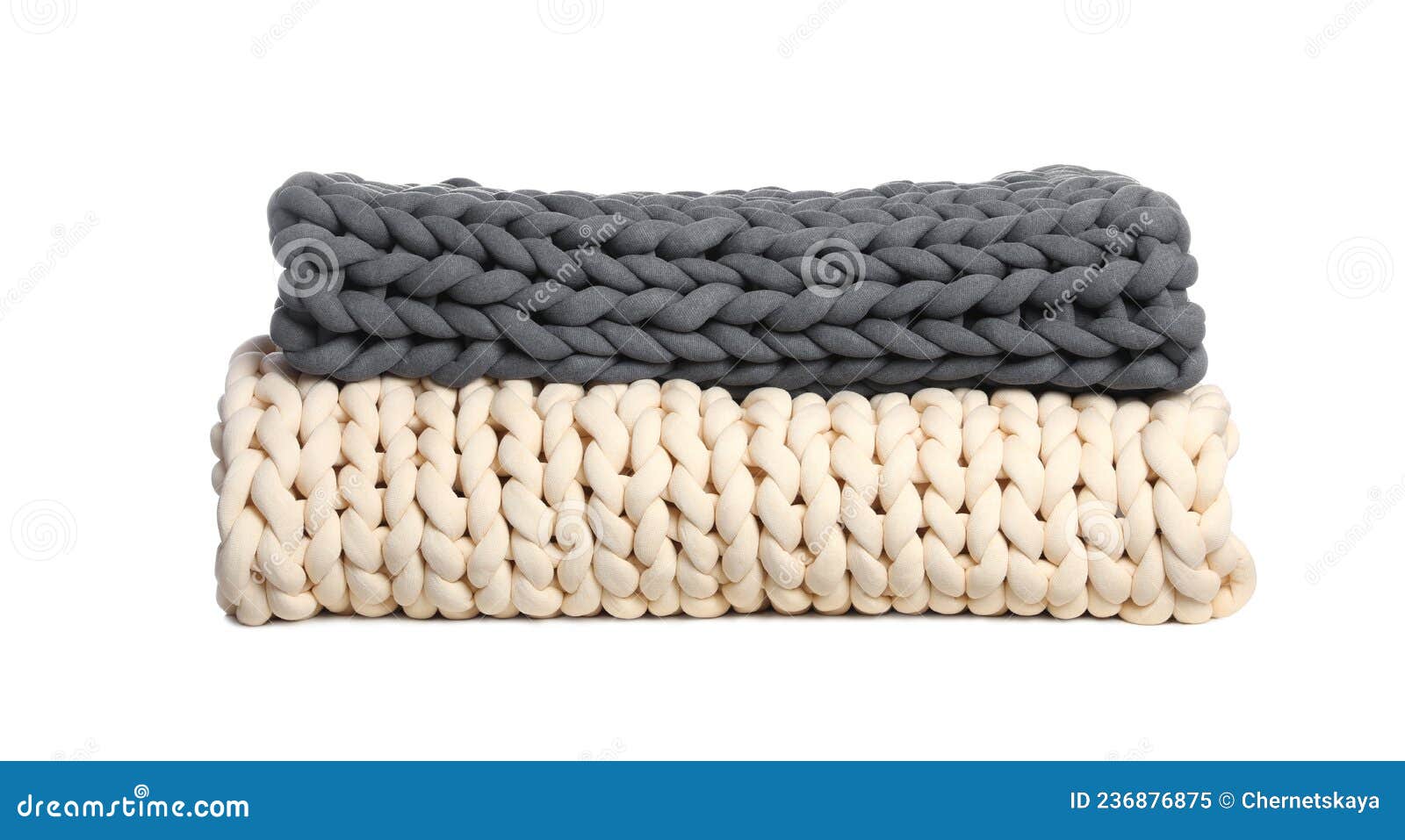 Chunky Knit Blankets Folded on White Background Stock Image - Image of ...