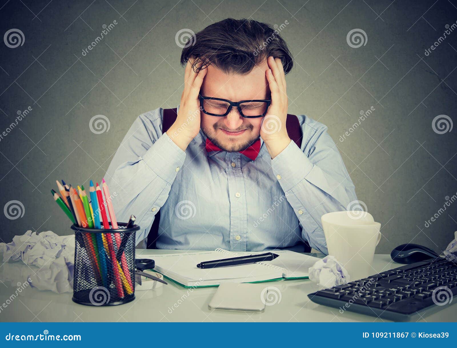 Stressful Man Having Problems at Work Stock Image - Image of headache ...