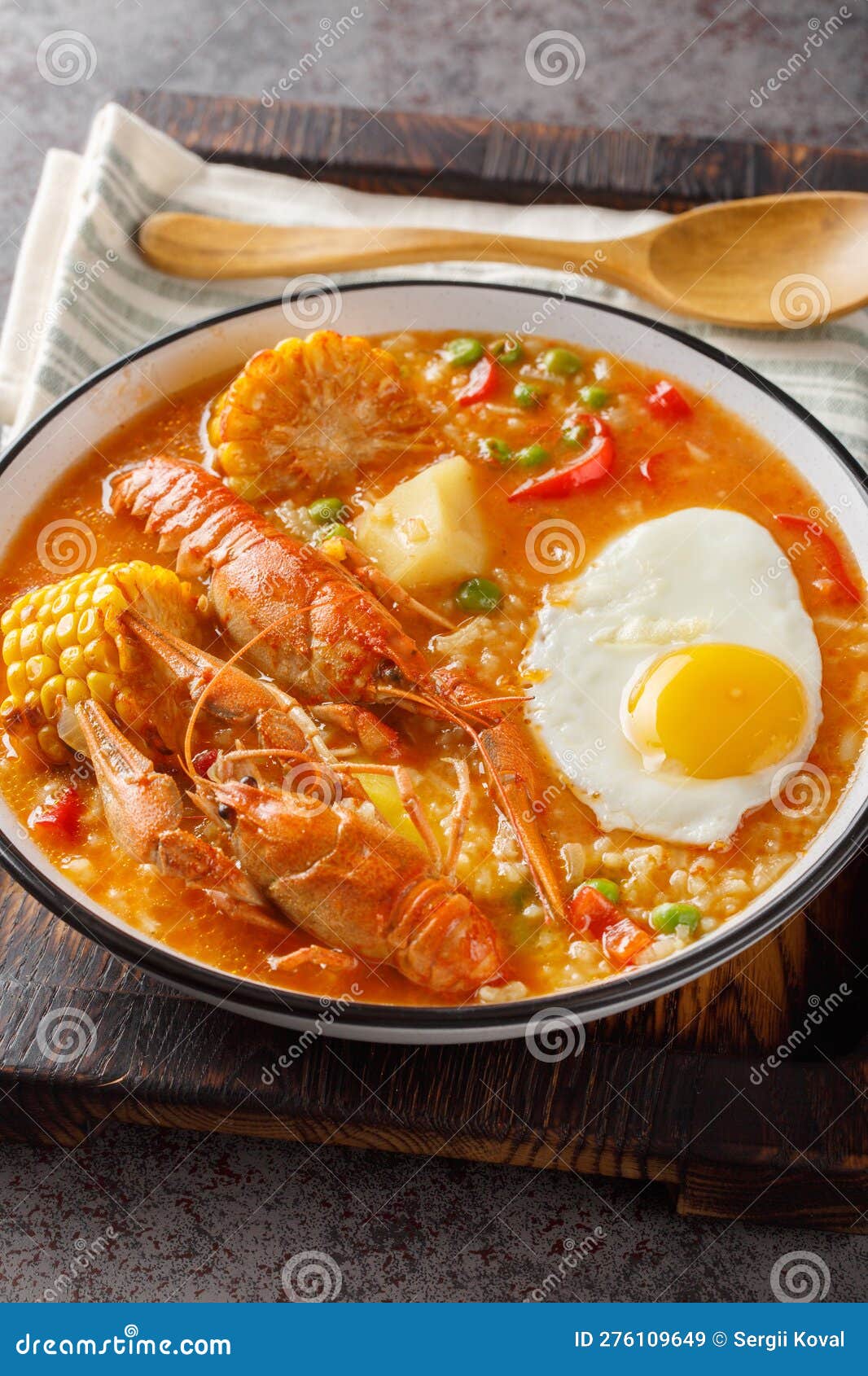 Chupe De Camarones Peruvian Shrimp Chowder Close-up on a Bowl. Vertical ...