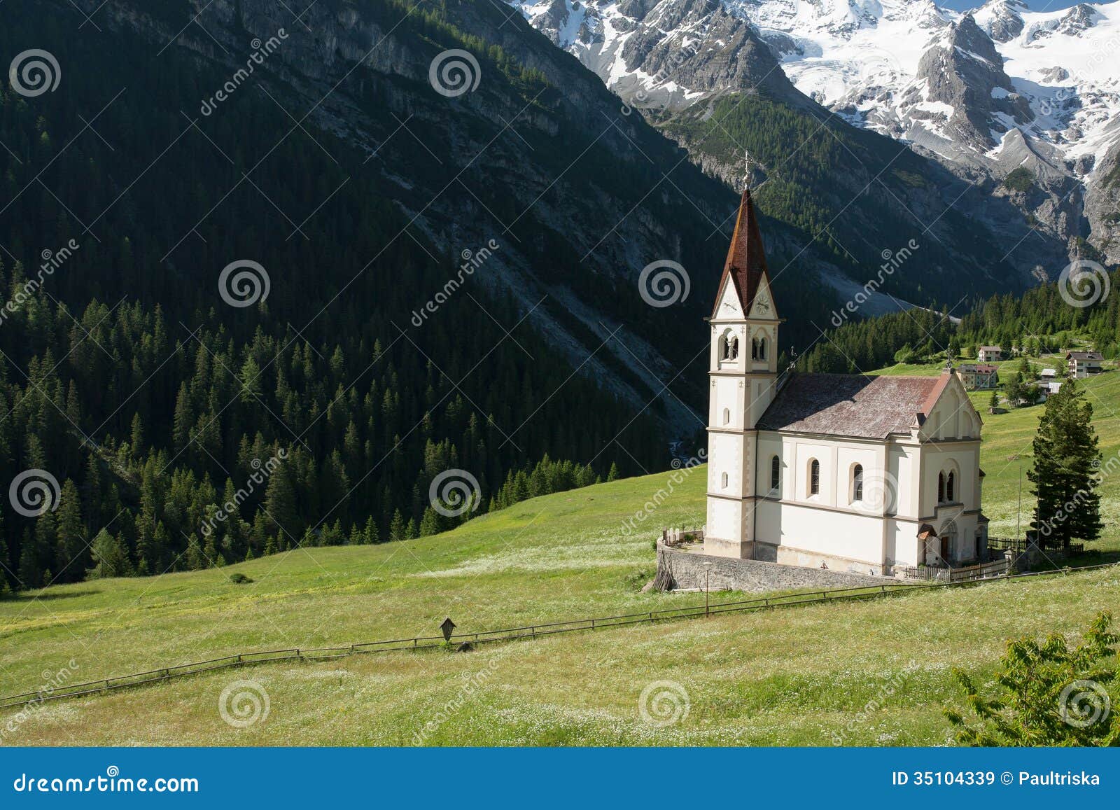 Church in Alpine mountains stock image. Image of forests - 35104339