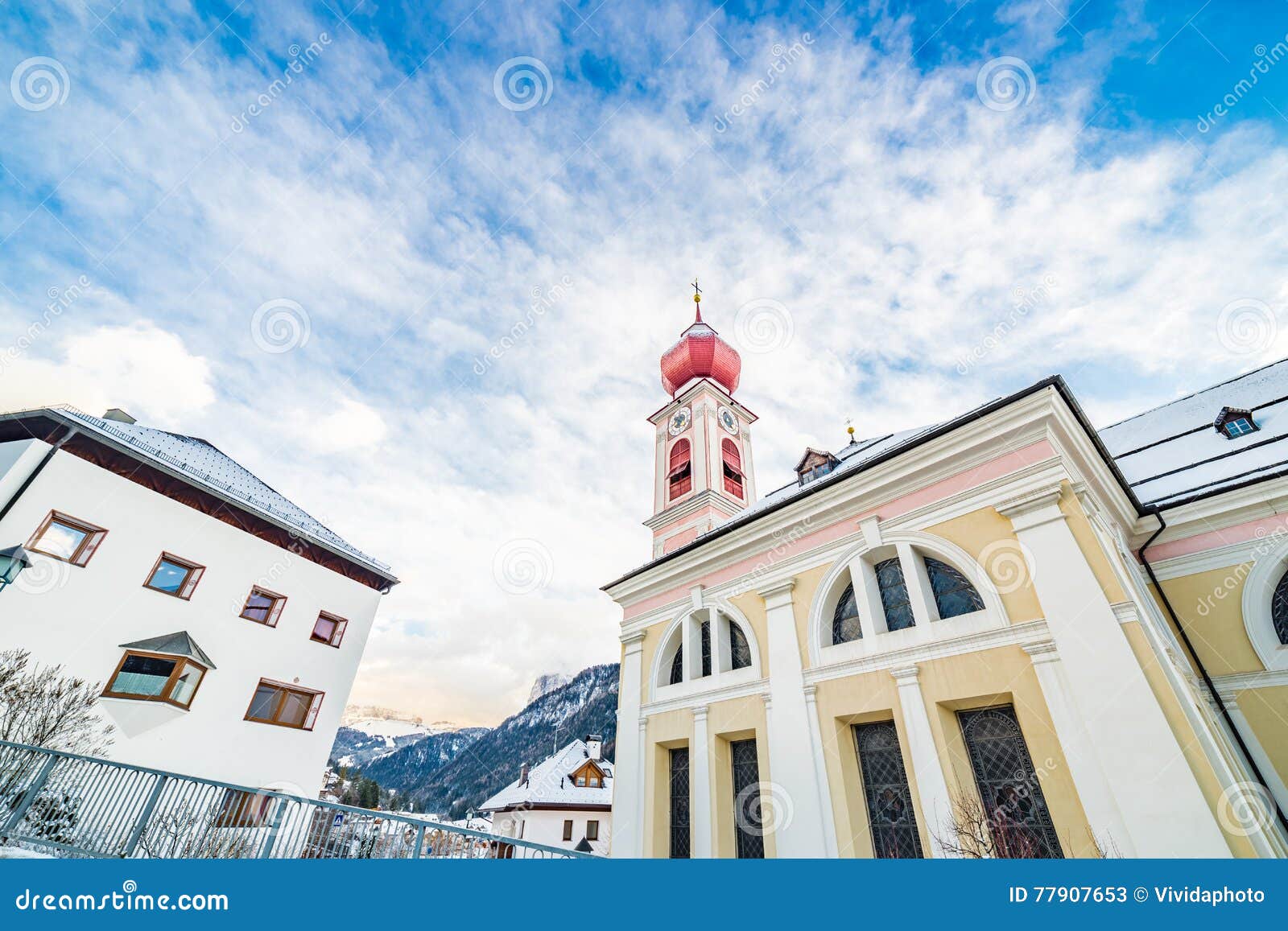 Church in alpine village stock image. Image of italy - 77907653