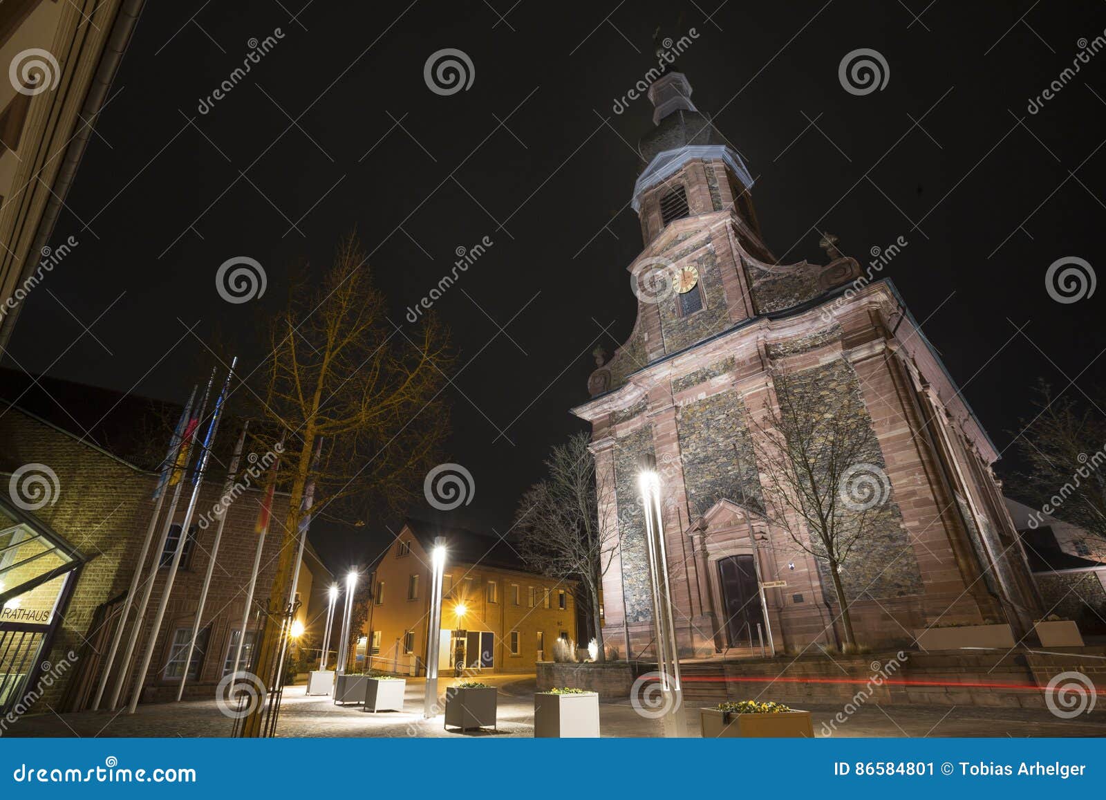 Church in Alzenau Germany at Night Stock Image - Image of church ...