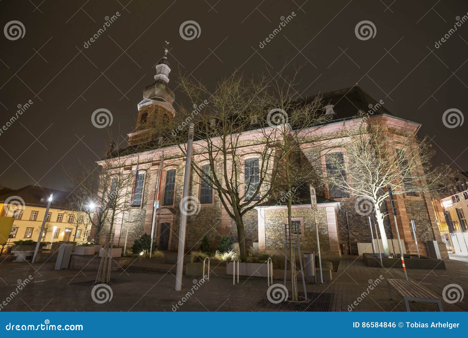 Church in Alzenau Germany at Night Stock Photo - Image of town, winter ...