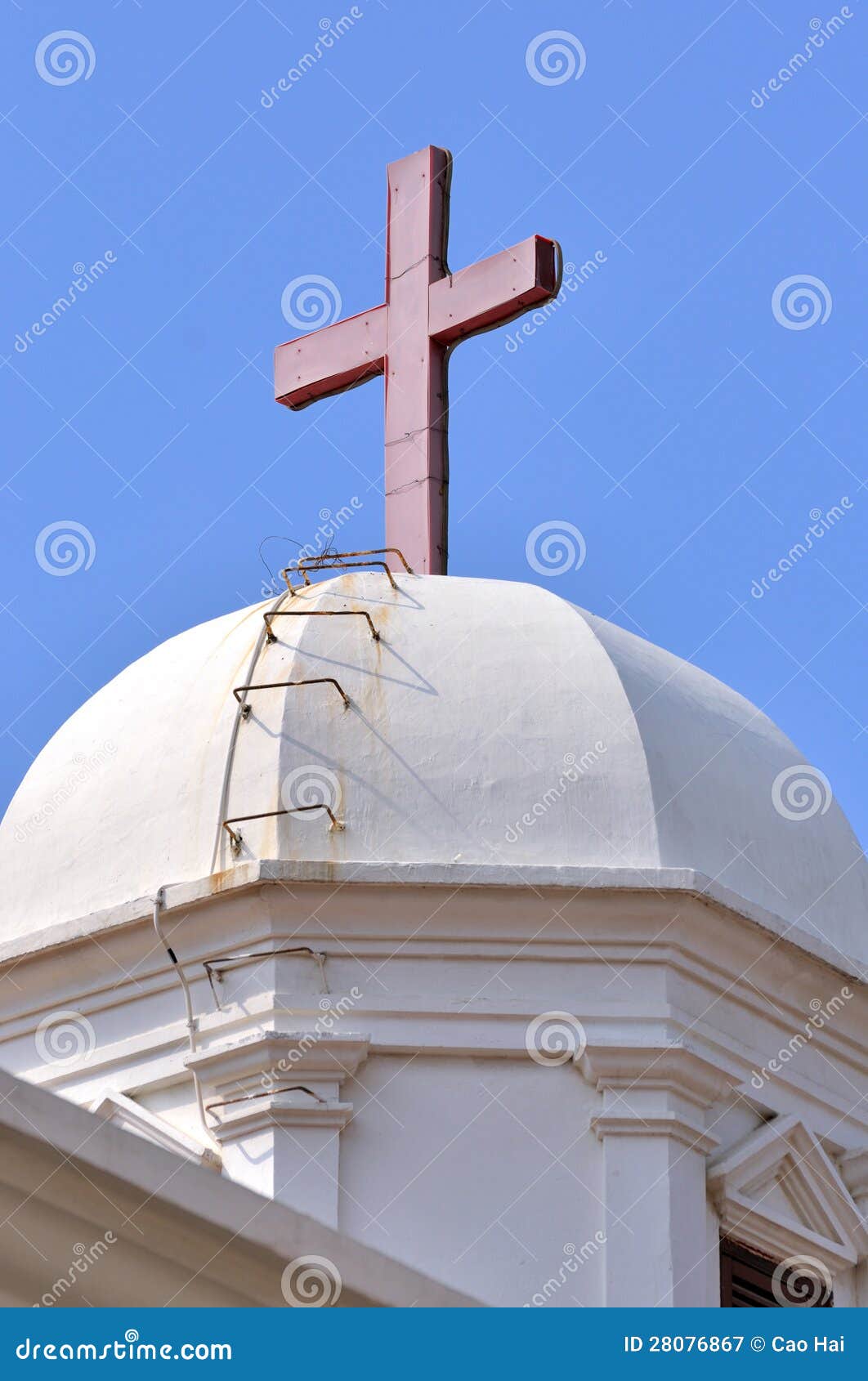 Church Architecture and Red Cross Stock Image - Image of contrast ...