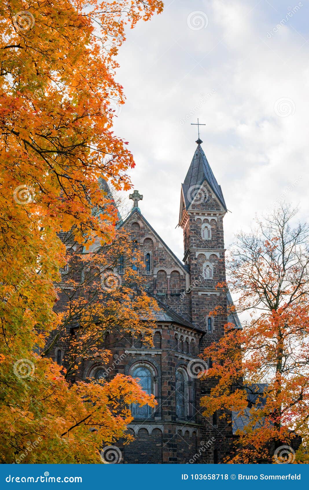 Church in fall trees stock photo. Image of fall, trees - 103658718