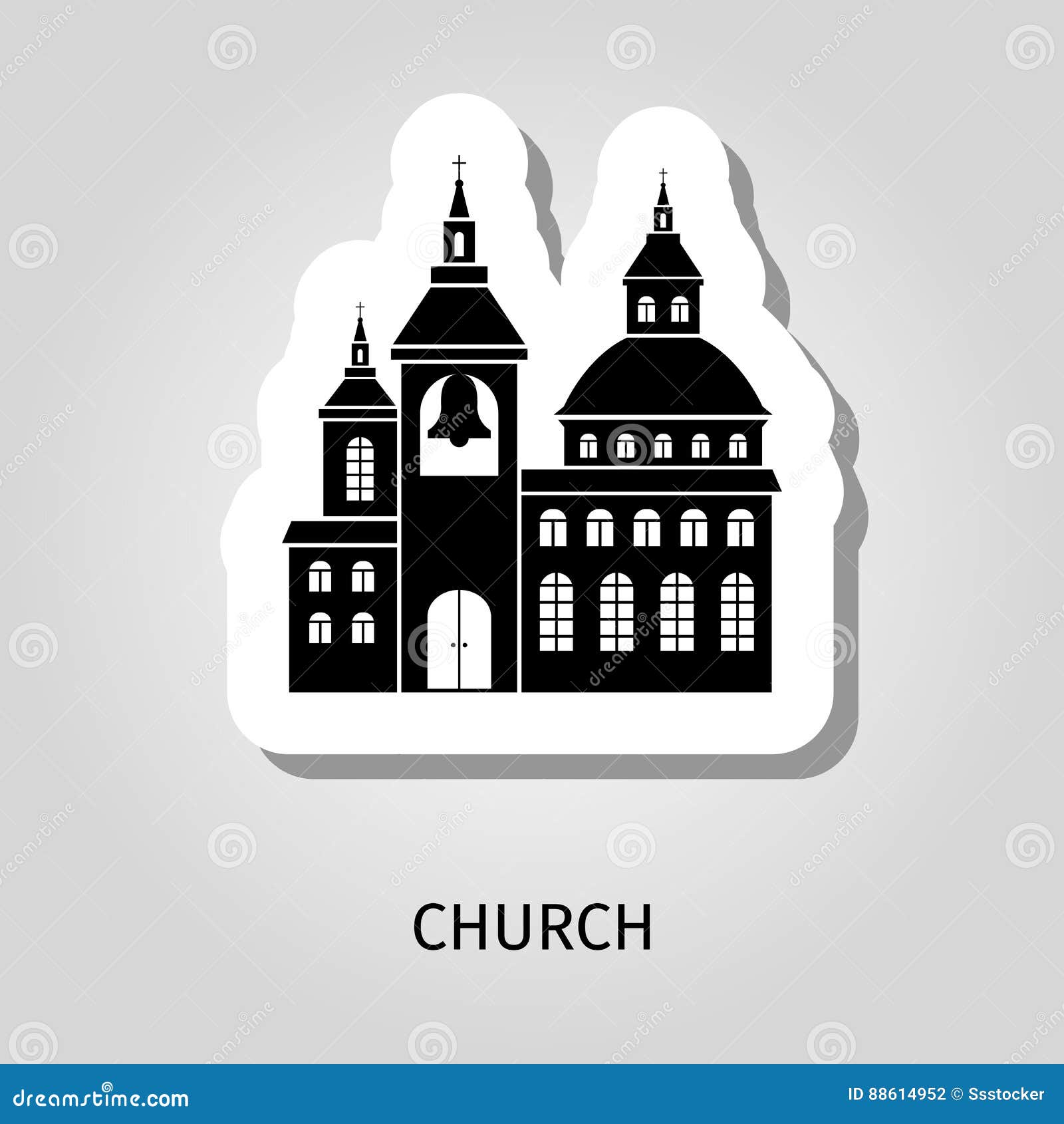 Church Black Silhouette Building Sticker Stock Vector - Illustration of ...