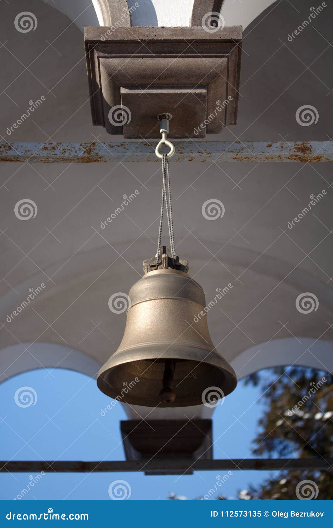 Brass bell hanging outside stock image. Image of chapel - 112573135