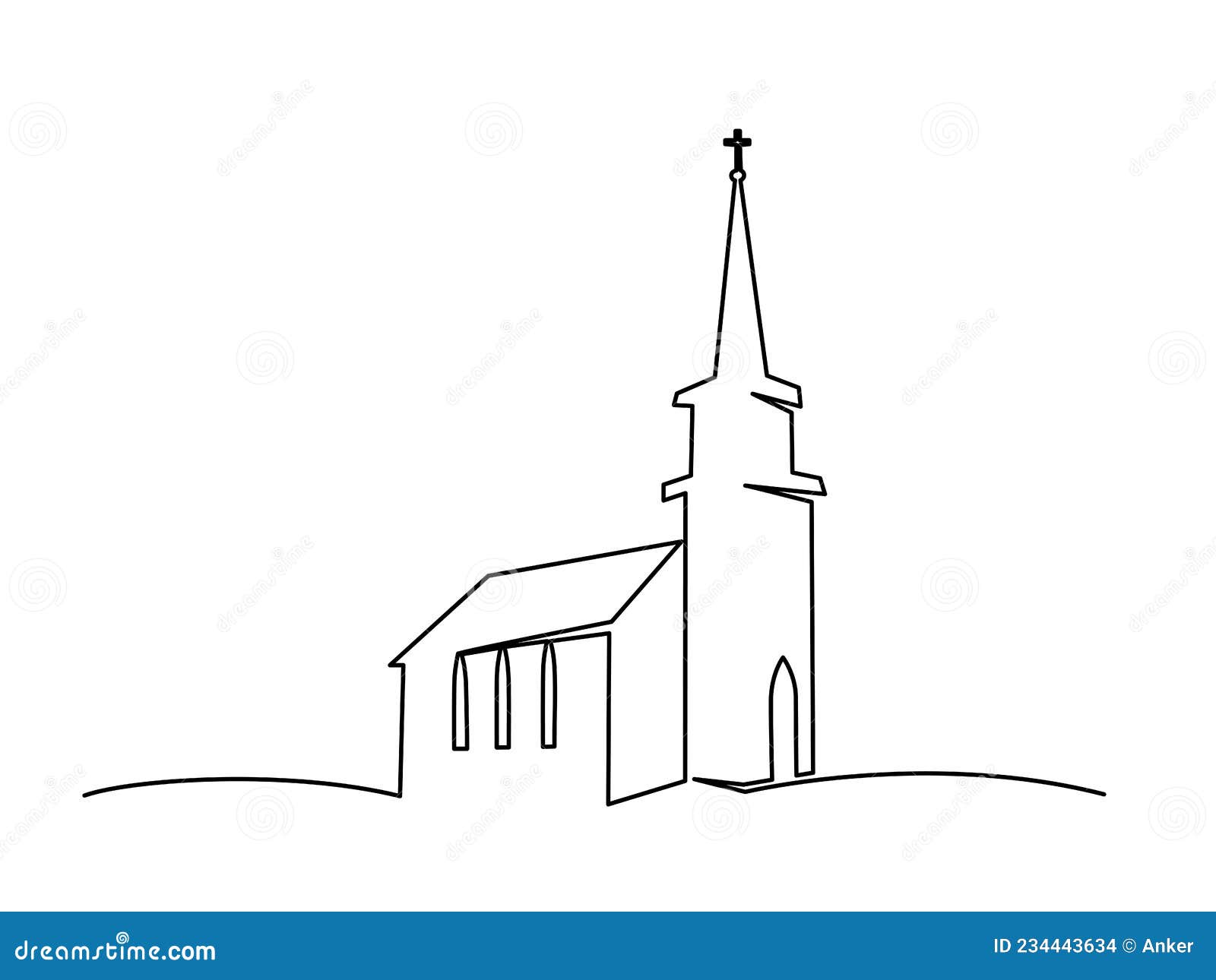Church Building Hand Drawn. Continuous One Line Drawing Silhouette ... Church Building Hand Drawn. Continuous One Line Drawing Silhouette ...