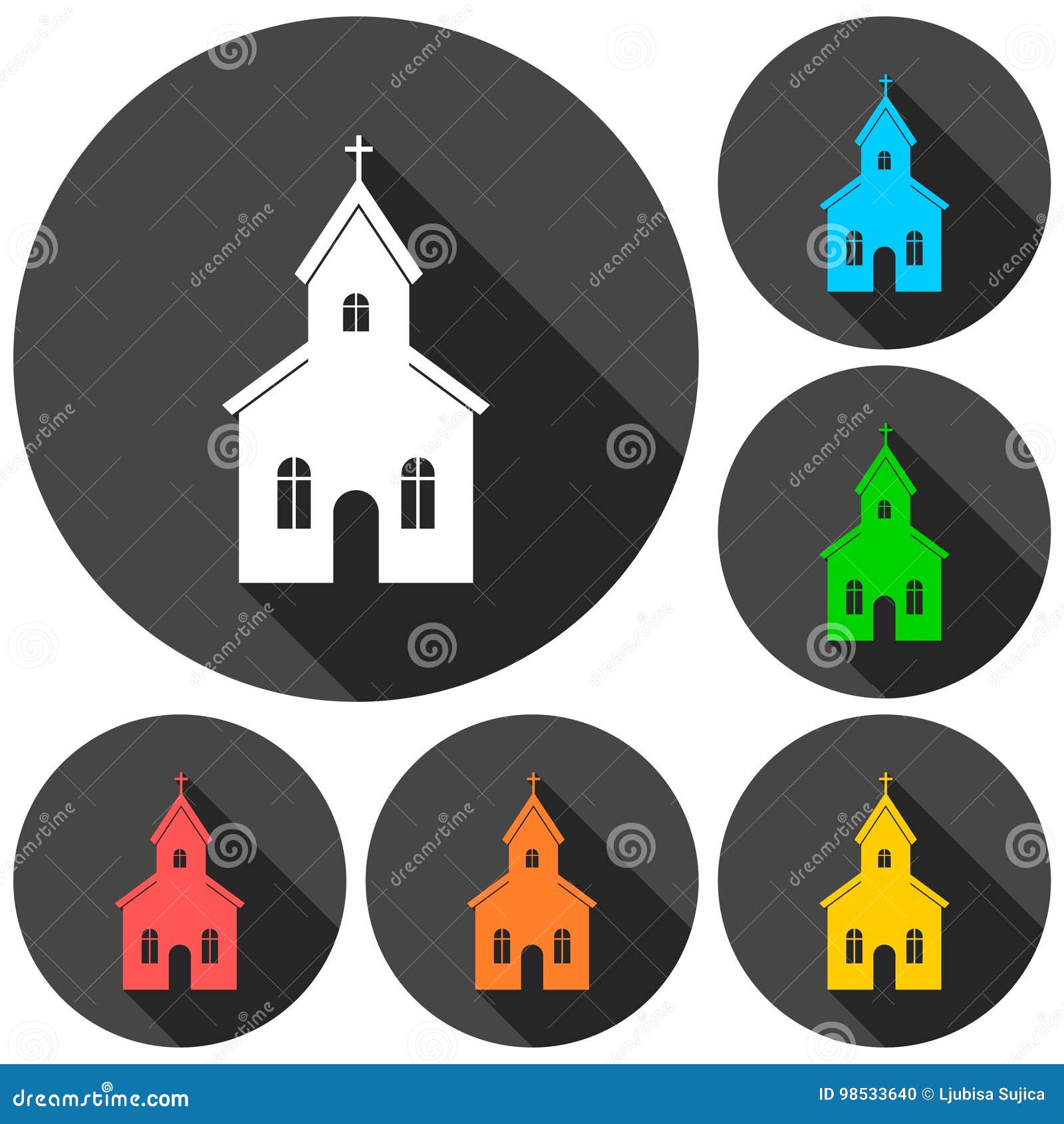 Church Building Icons Set with Long Shadow Stock Vector - Illustration ...