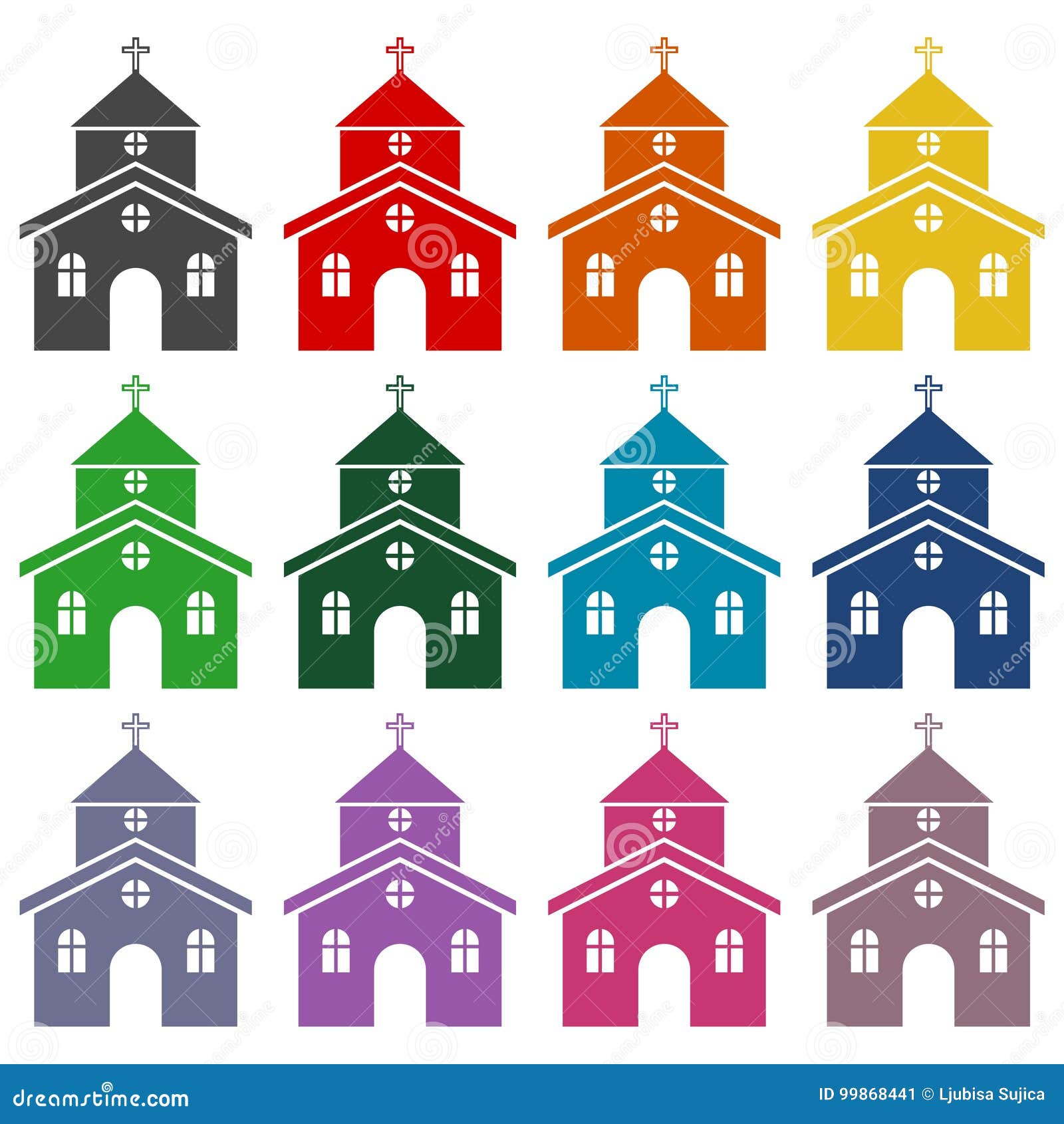 Church building icons set stock vector. Illustration of retro - 99868441