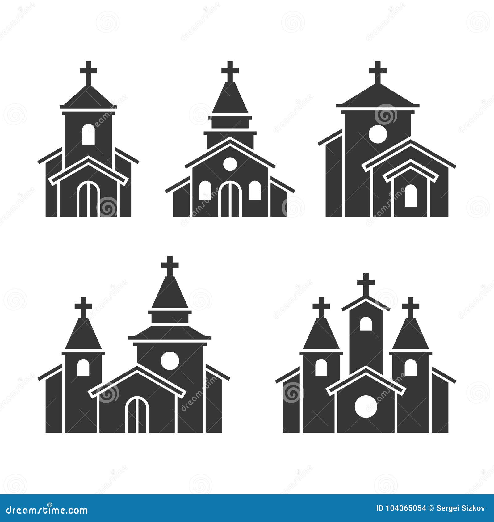 Church Building Icons Set on White Background. Vector Stock Vector ...