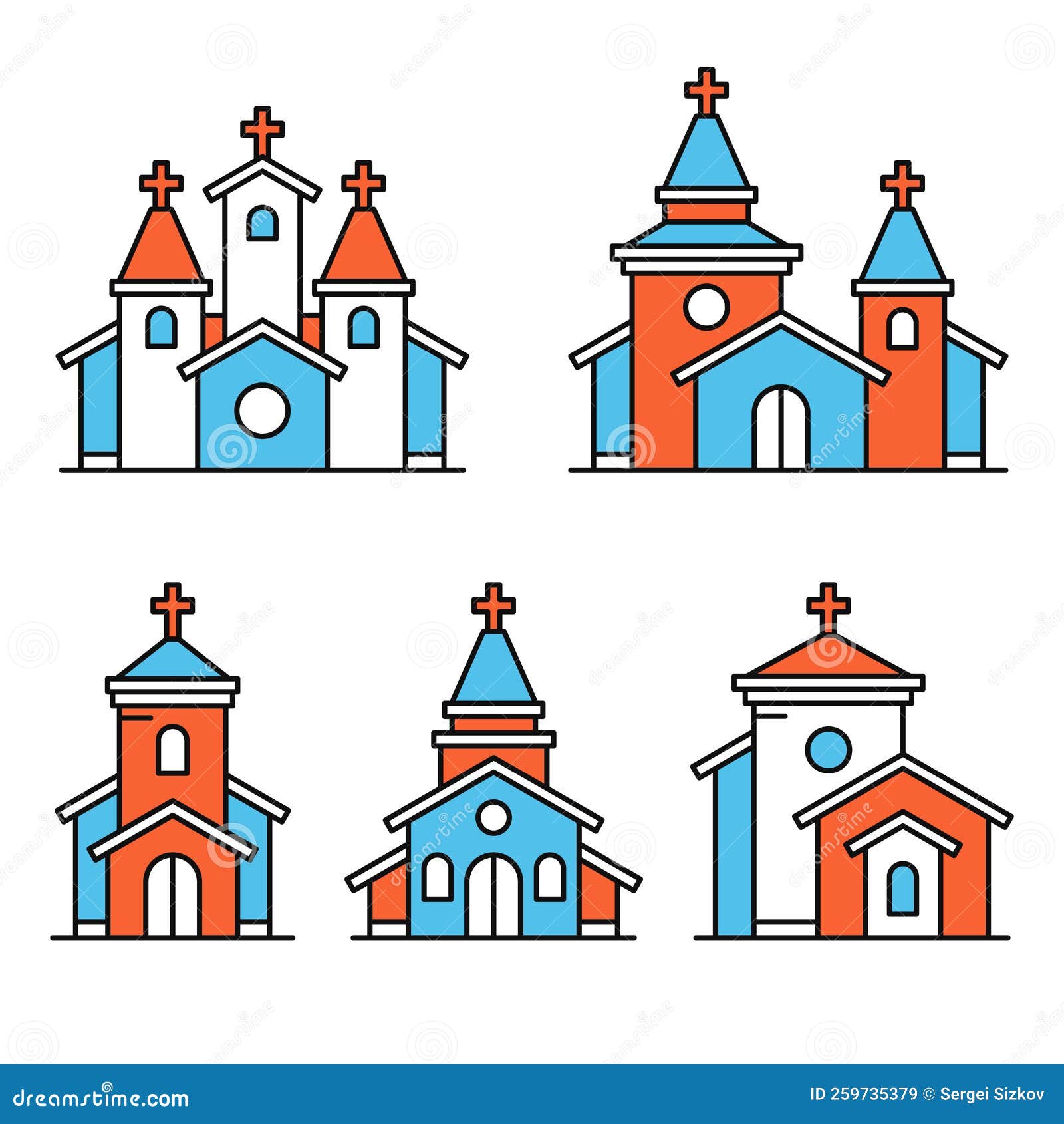 Church Building Icons Set on White Background. Vector Stock Vector ...